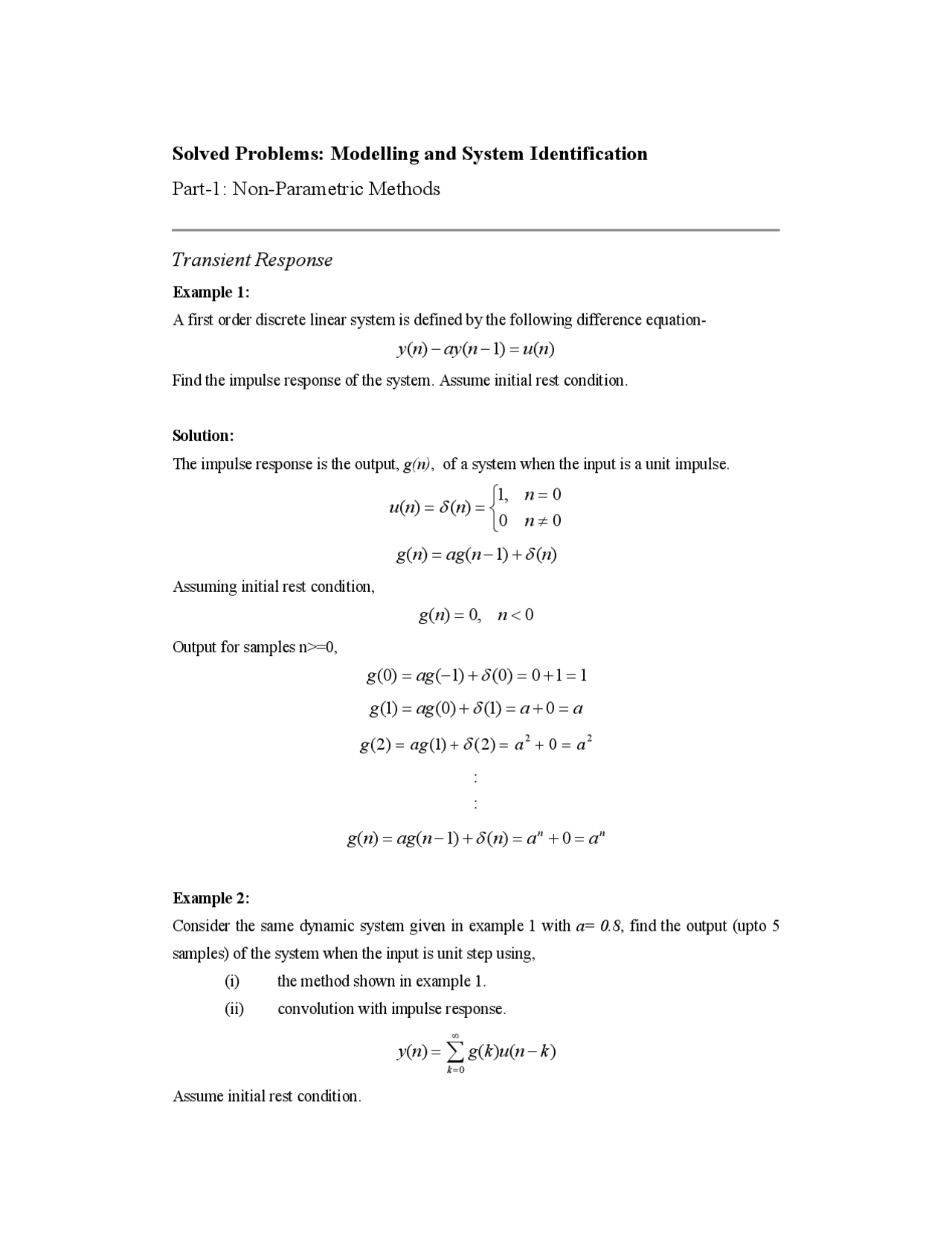 Solved Problems Modelling And System Identification Ece 5320 Docsity