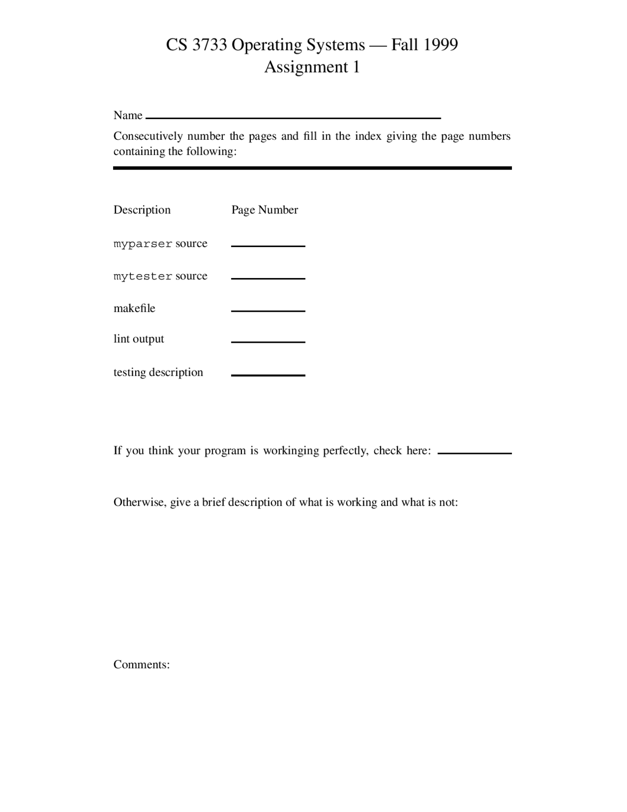 Assignment 1 for Operating Systems | CS 3733 - Docsity