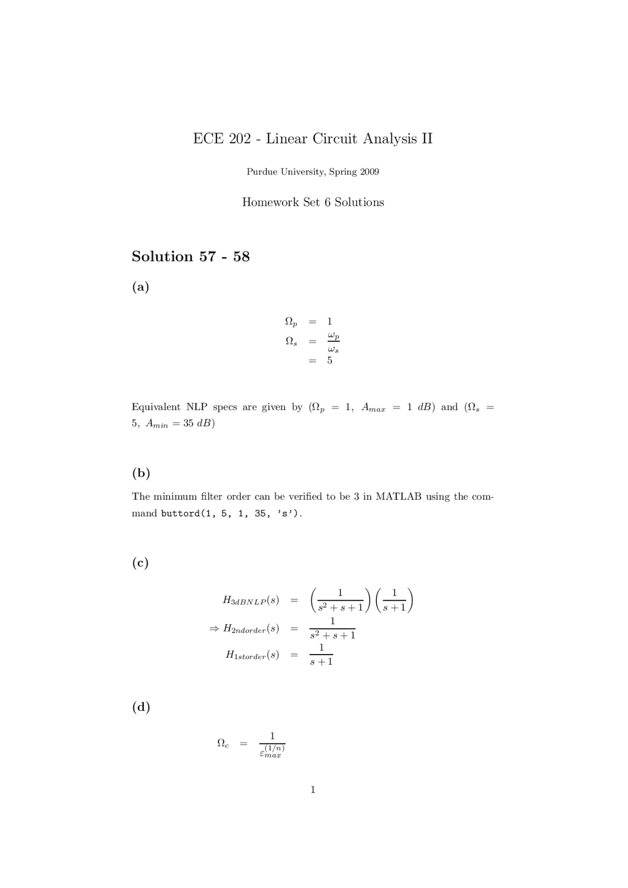 Homework 6 Solutions Linear Circuit Analysis Ii Ece 20200 Docsity