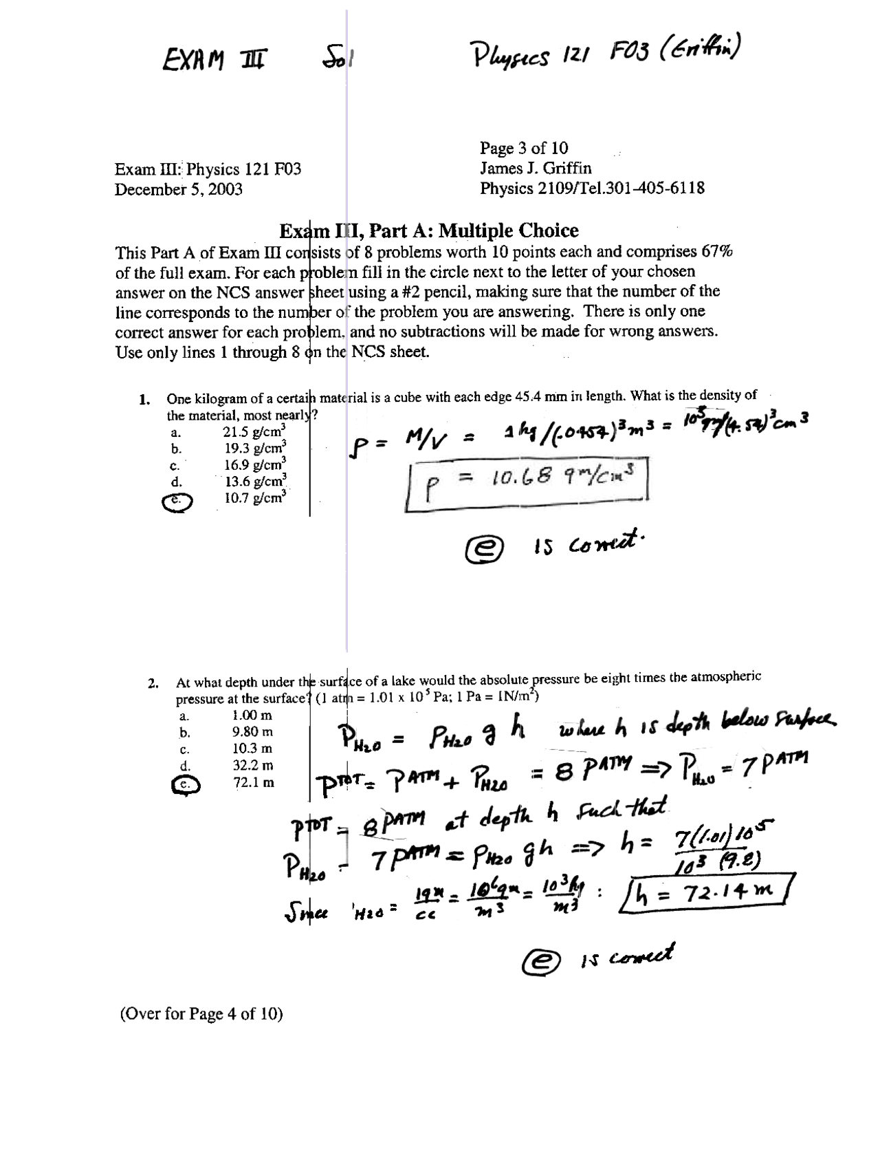 Exam 3A with Solution | Fundamentals of Physics I | PHYS 121 - Docsity