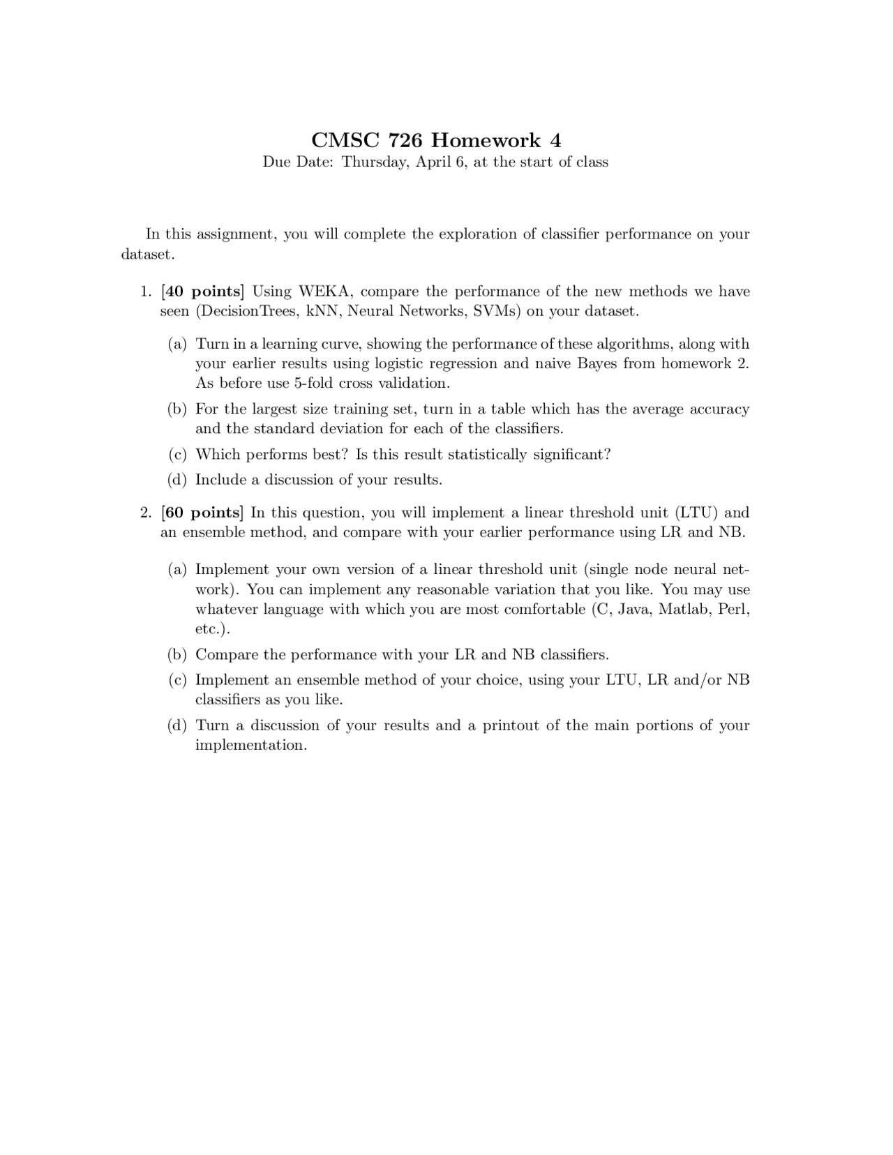 Homework 4 Questions Machine Learning Cmsc 726 Docsity