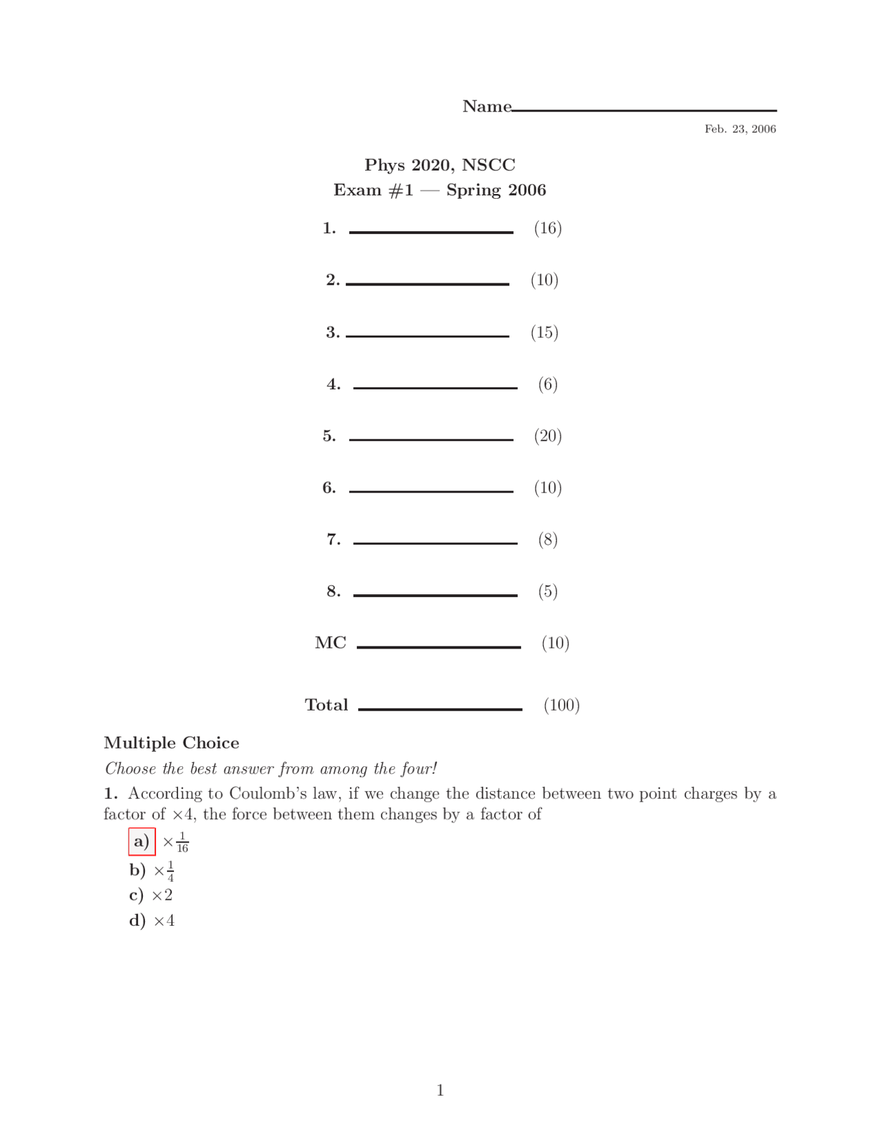 8 Questions With Solutions In Exam L Algebra Based Physics Ii Phys