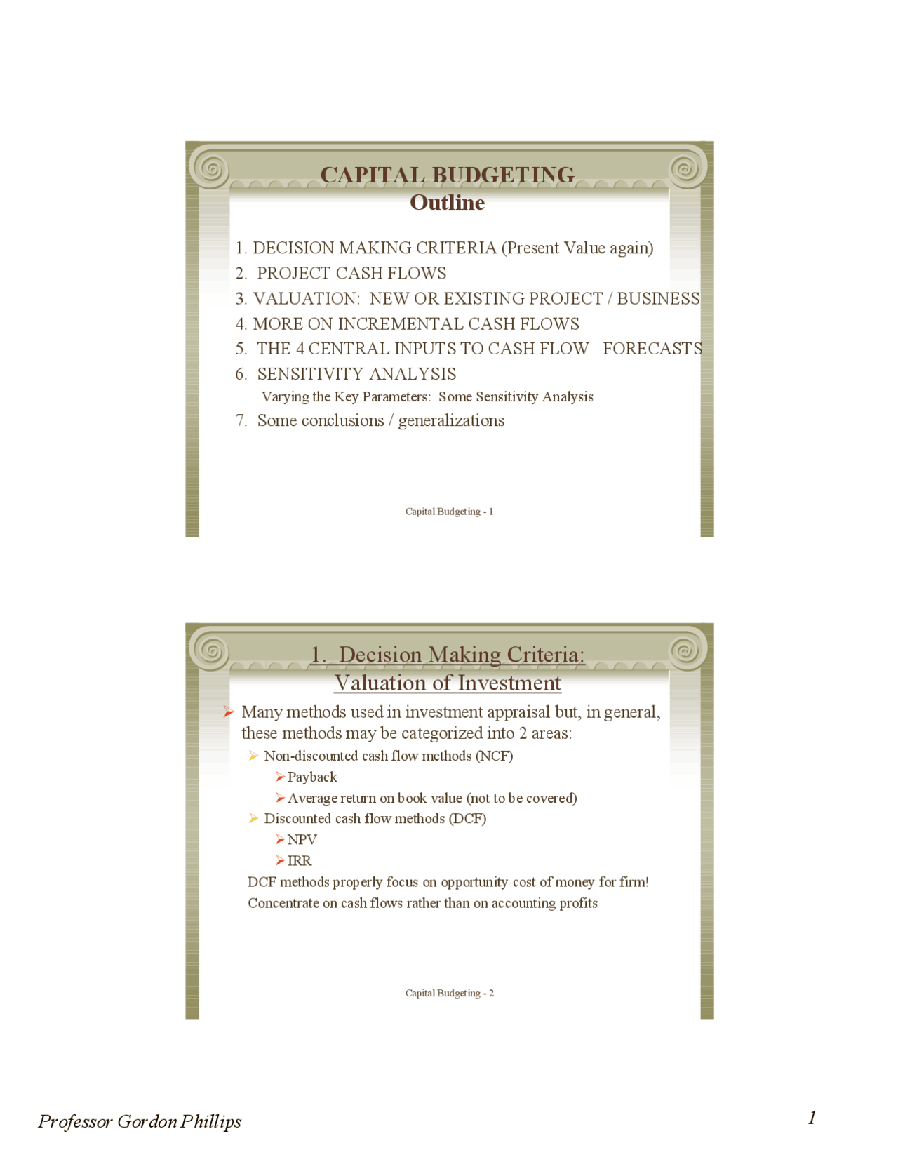Capital Budgeting Lecture Slides Bmgt 640 Docsity