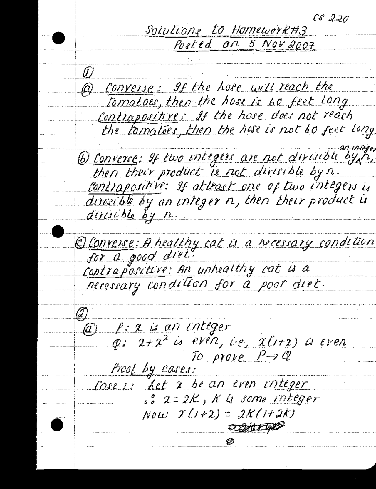 Solutions To Homework 3 For Discrete Mathematics Cs 220 Assignments