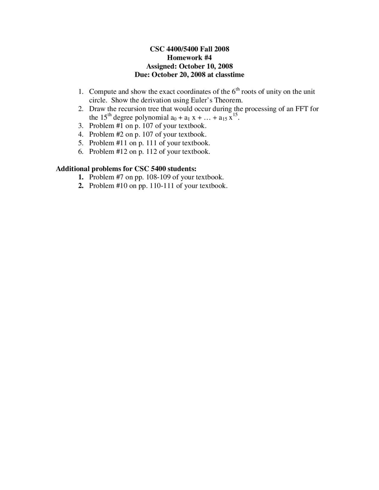Homework 4 Practice Questions Analysis Of Algorithms Fall 2008