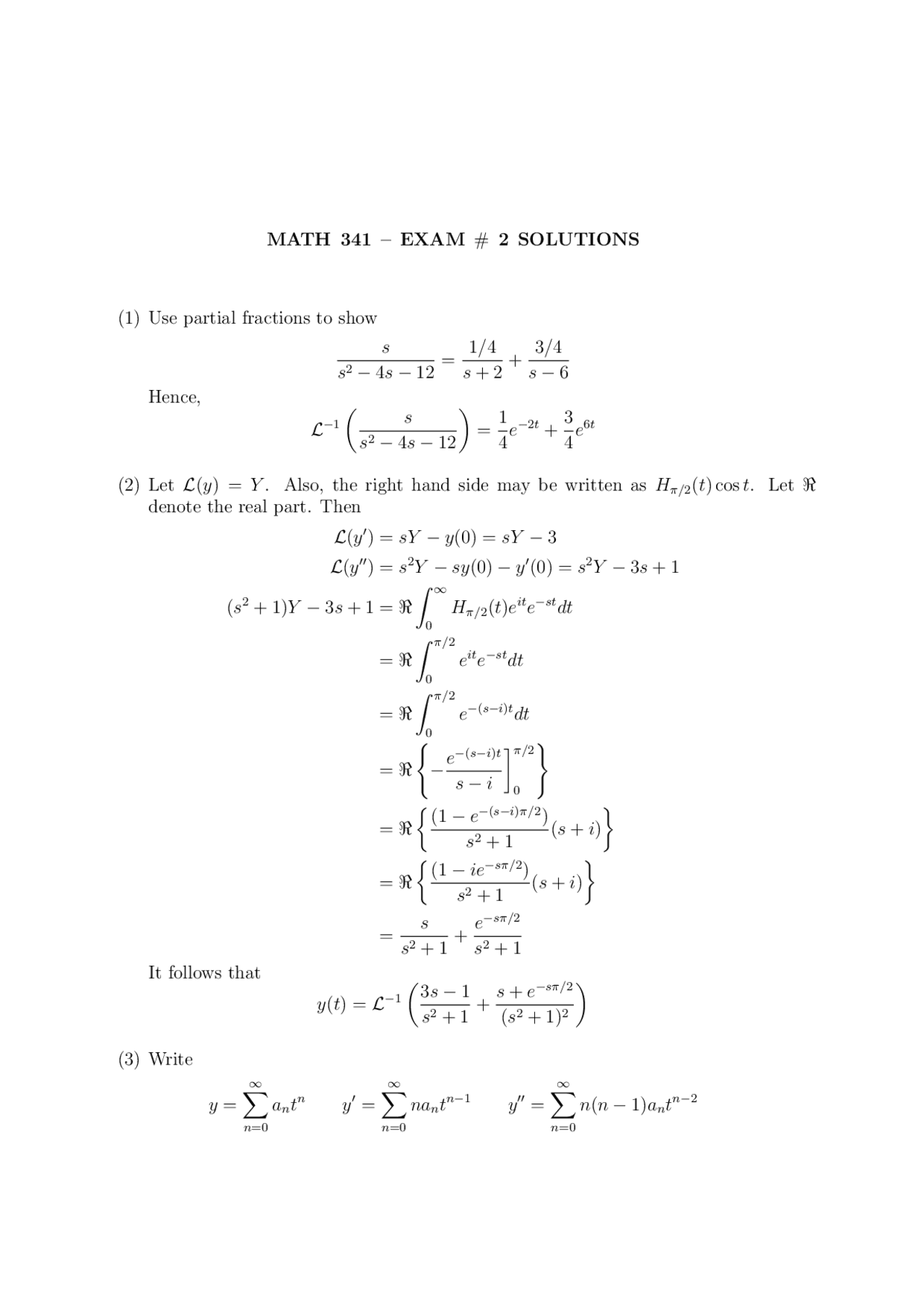 Exam 2 Question with Solutions - Statistical Methods I | MATH 341 - Docsity
