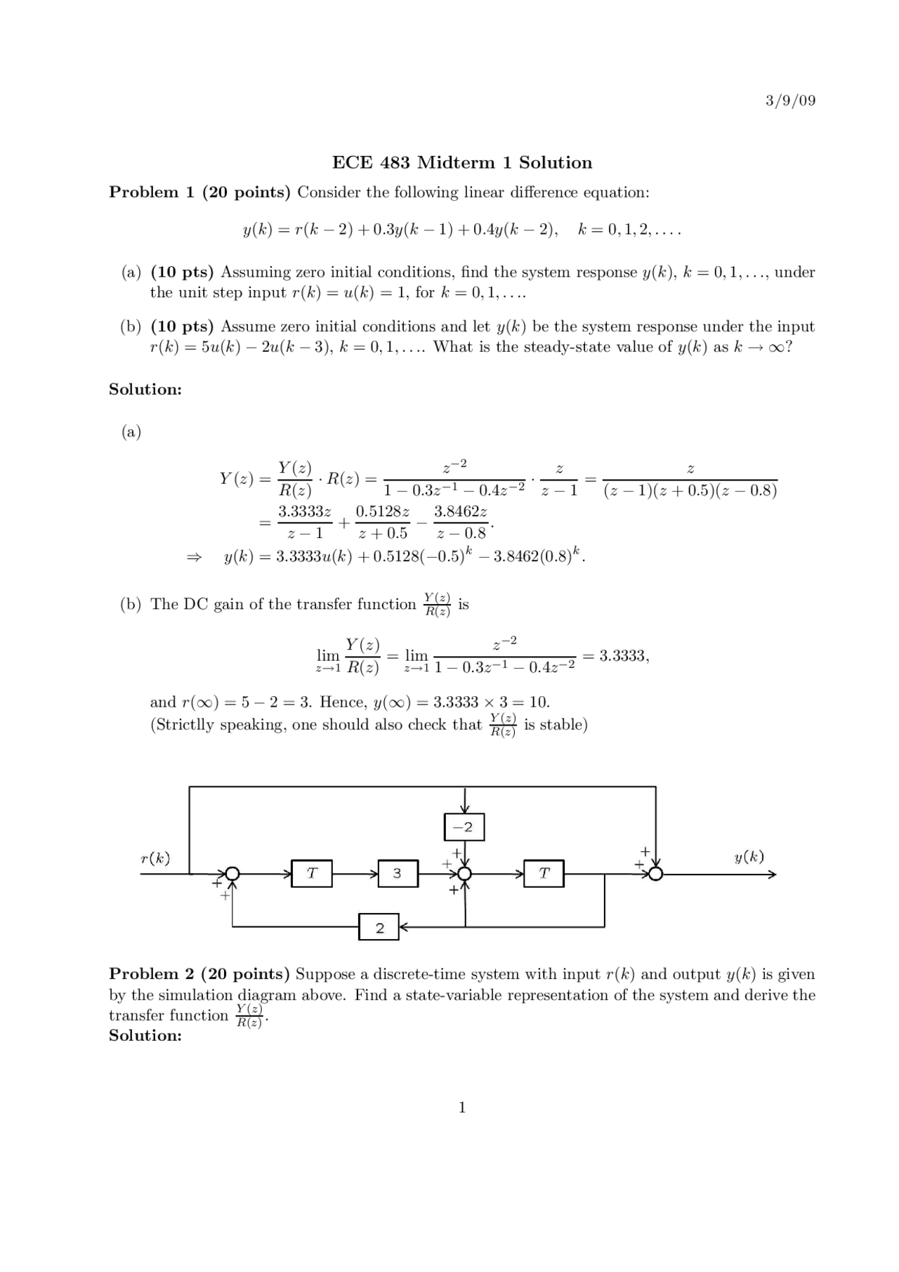 Midterm Exam 1 Answers Digital Control Systems Analysis And Design