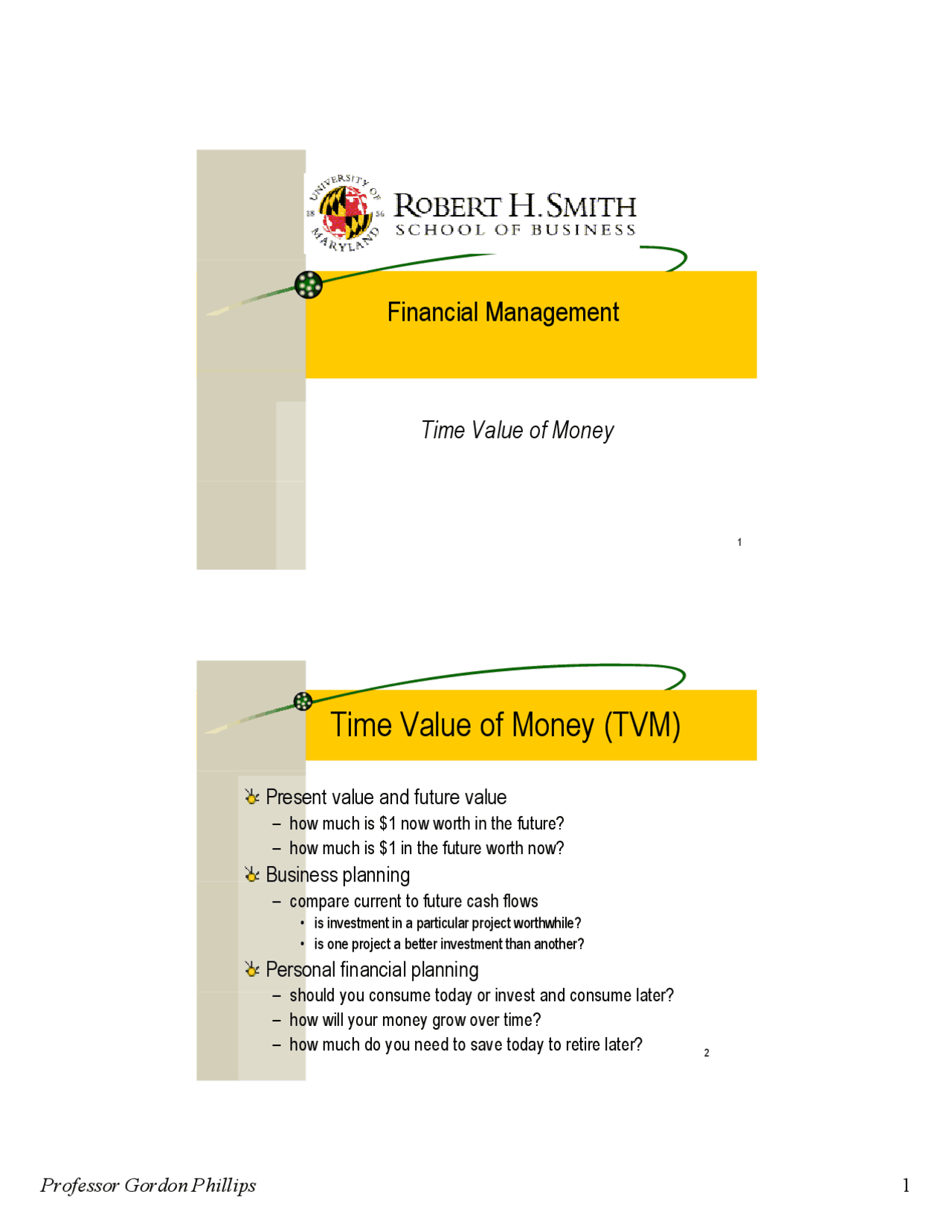 Lecture Slides On Time Value Of Money Bmgt 640 Docsity