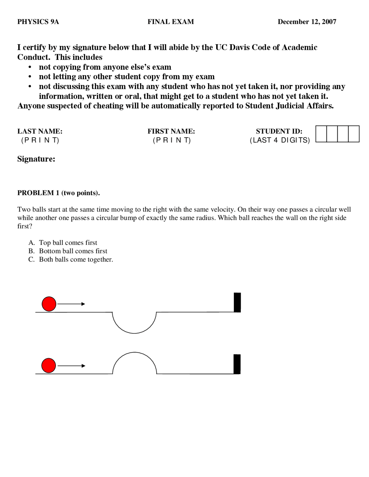 Final Exam Questions With Solutions Classical Physics Phy 009a