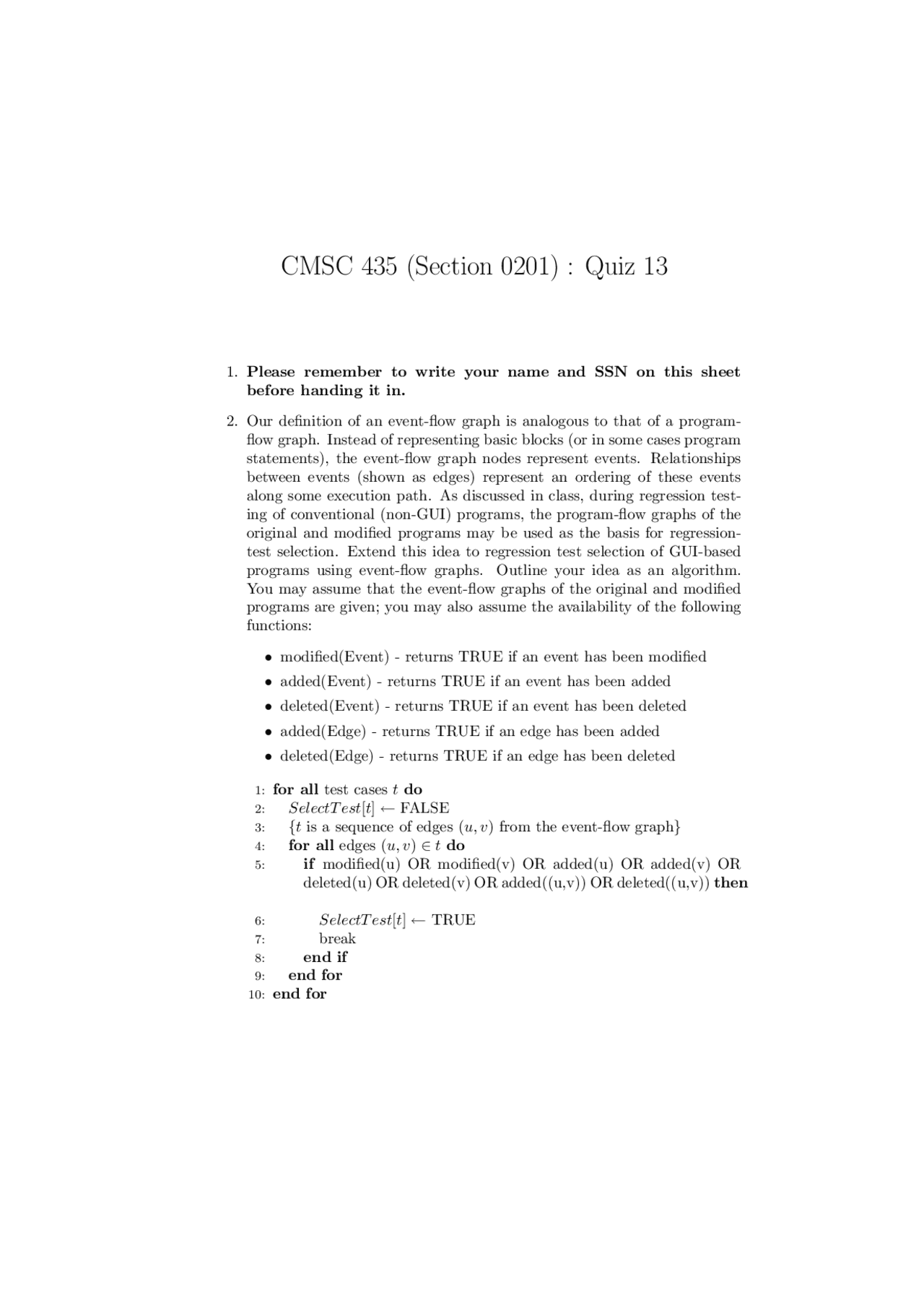 Questions Of Software Engineering Quiz 13 Cmsc 435 Docsity