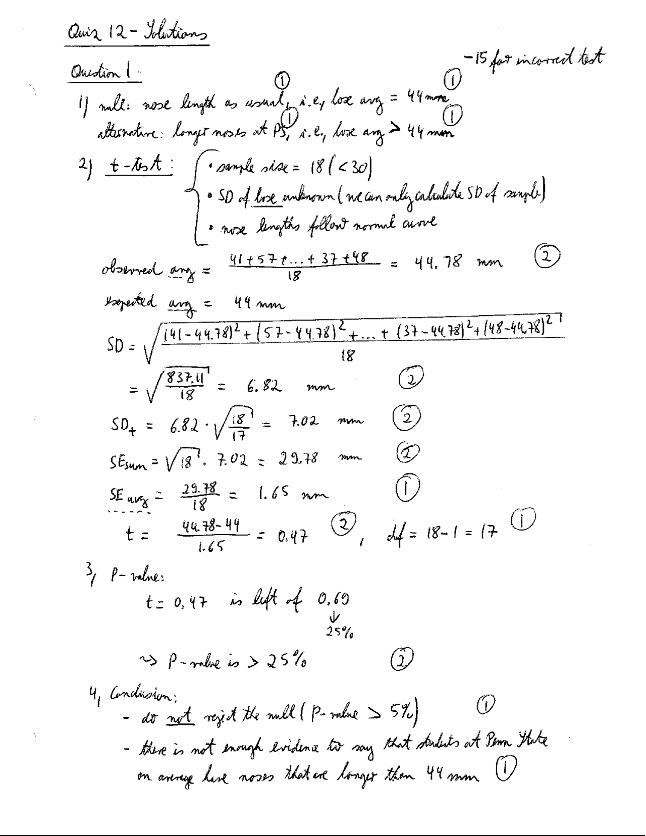Solution For Quiz 12 Introduction To Statistics Stat 1040 Docsity