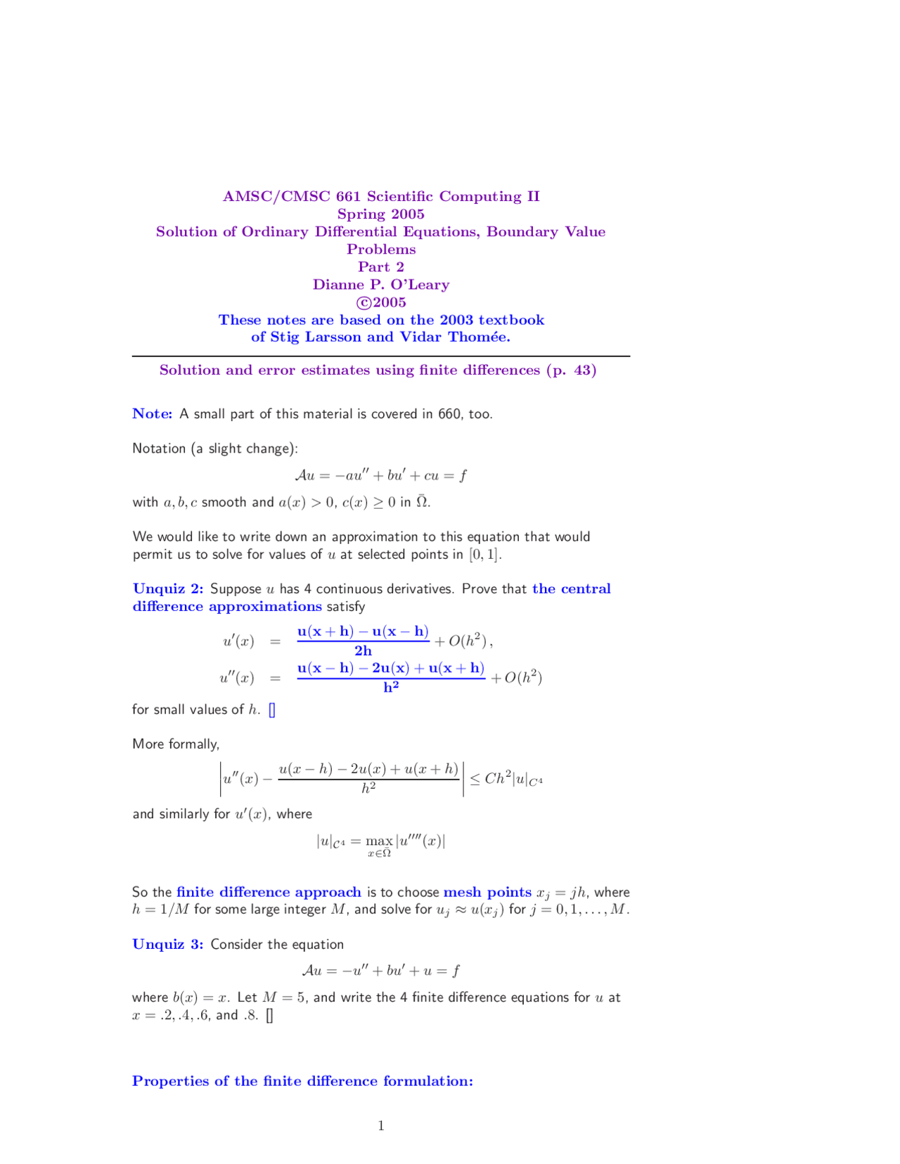 Solution Of Ordinary Differential Equations And Boundary Values Cmsc 661 Docsity