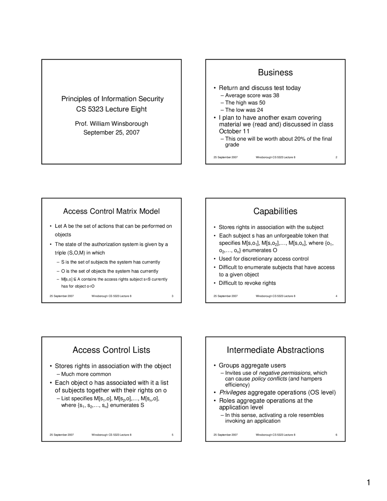 Notes On Business Access Control Matrix Model Slides Cs 5323 Docsity