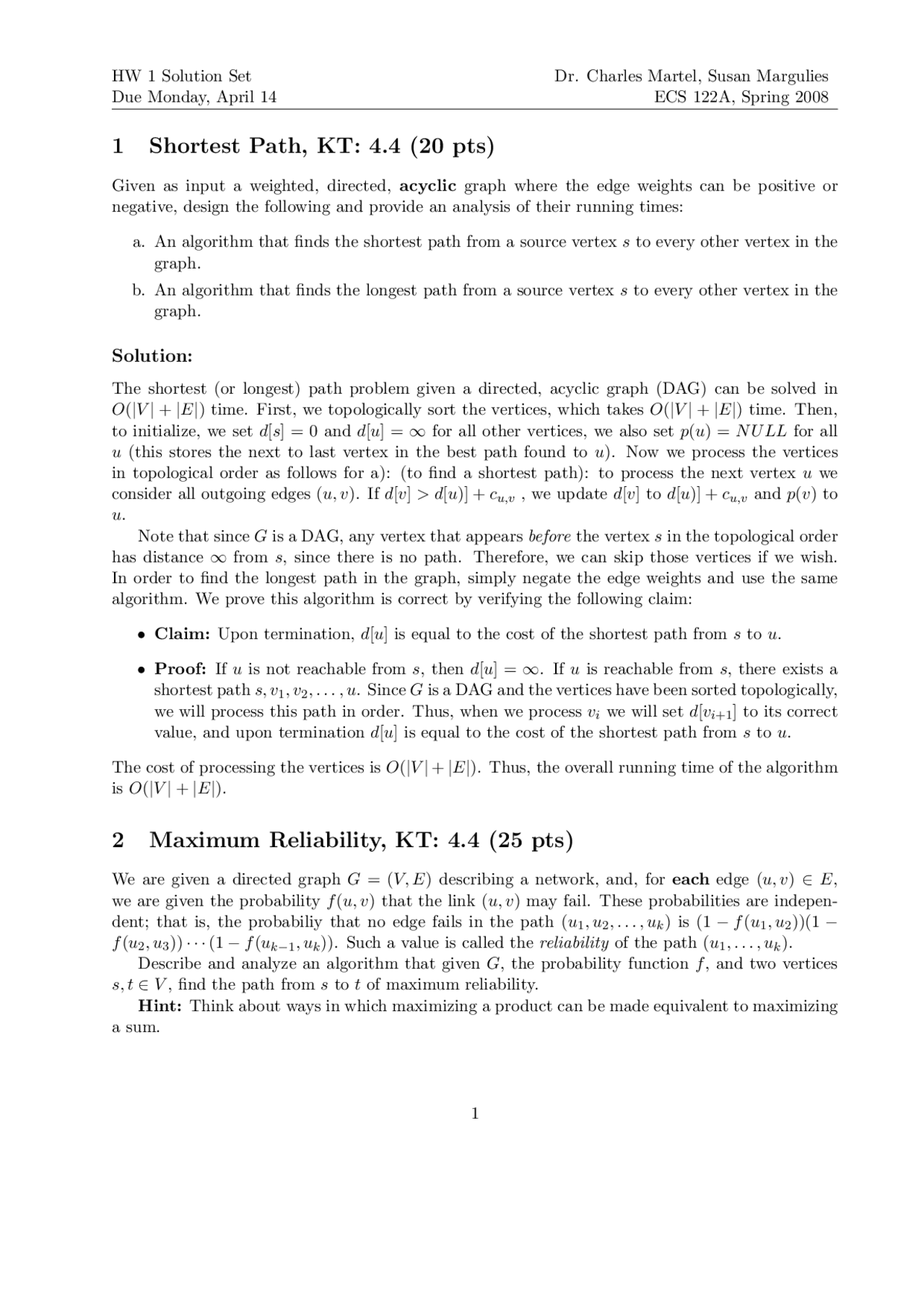 Algorithm Design and Analysis - Solutions to Homework 1 | ECS 122A | Assignments Computer ...