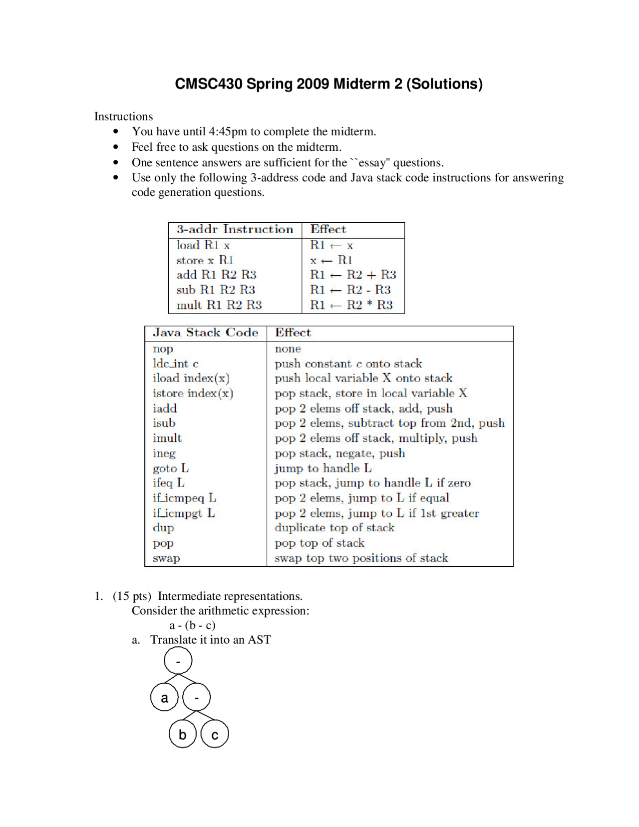 Practice Problems Introduction To Compilers Cmsc 430 Docsity 7744
