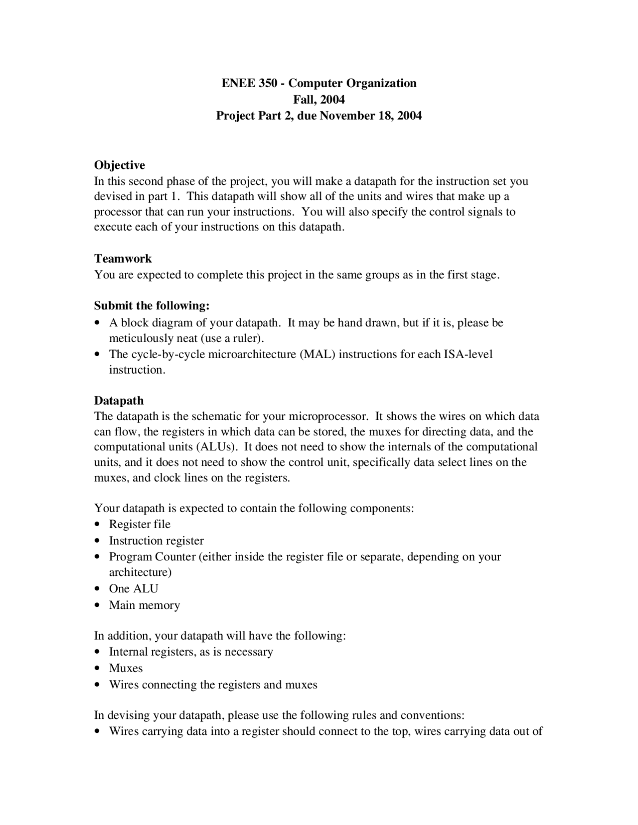 Research Project Part 2 Computer Organization Enee 350h Docsity