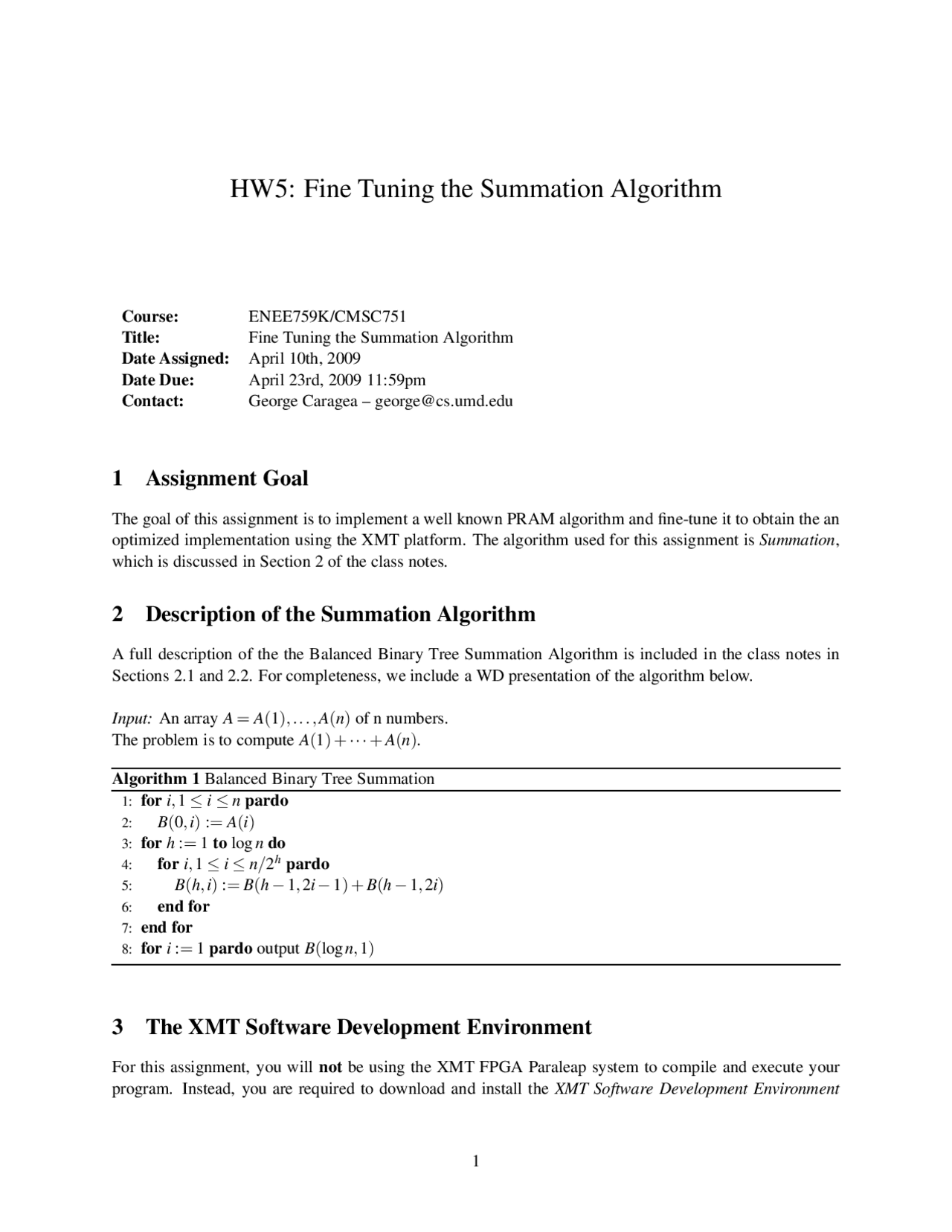 Homework 5 Fine Turning The Summation Algorithm Enee 759 Docsity