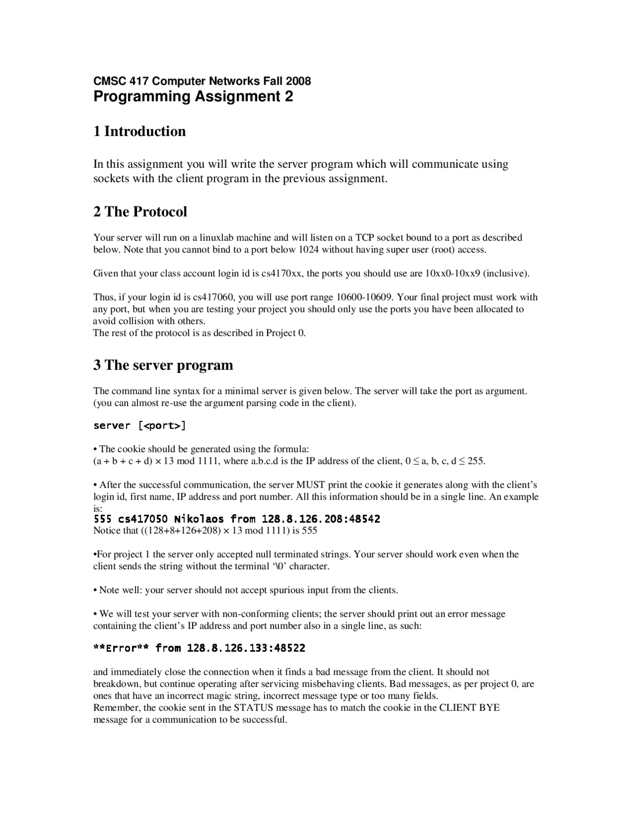 Programming Assignment 2 Computer Networks Cmsc 417 Docsity 7192