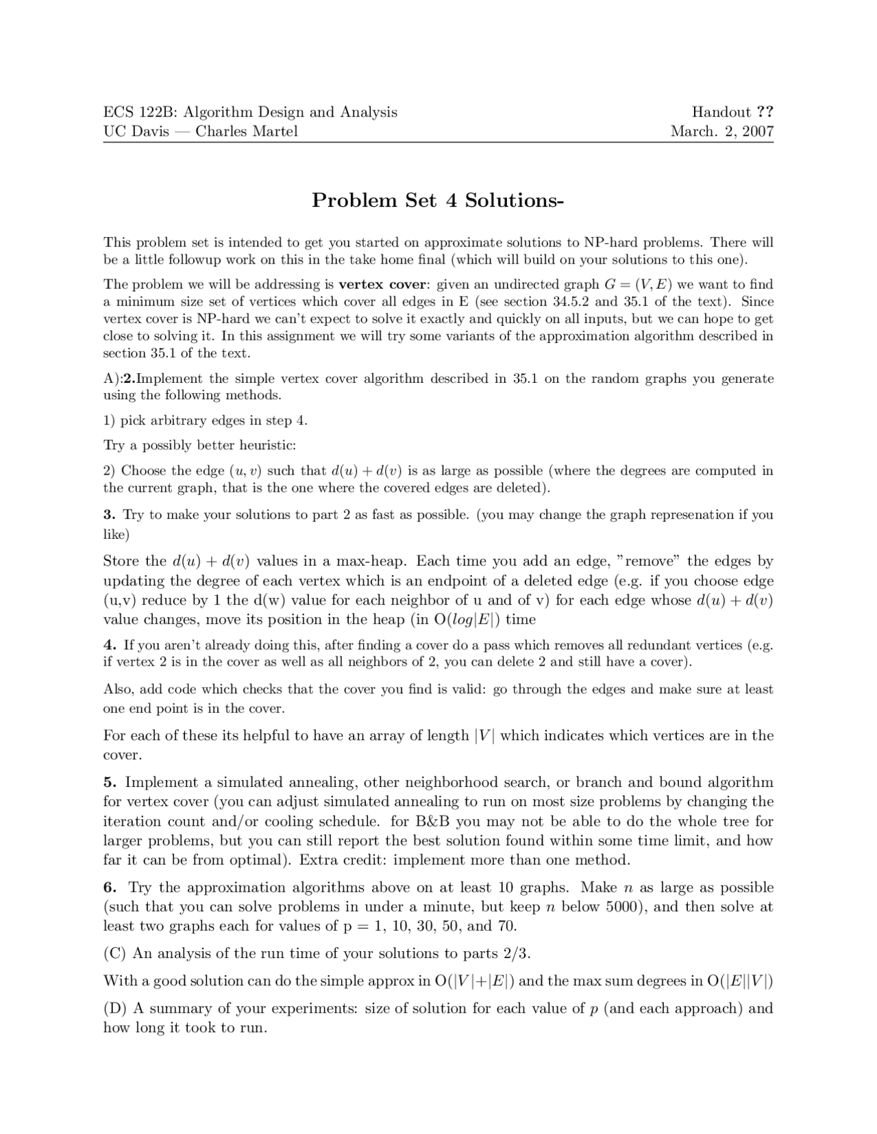 Algorithm Design And Analysis Homework 4 With Solutions Ecs 122b Docsity