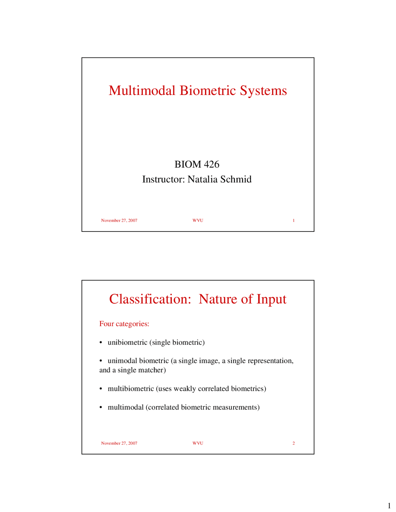 Multimodal Biometric Systems Lecture Slides Biom 426 Docsity
