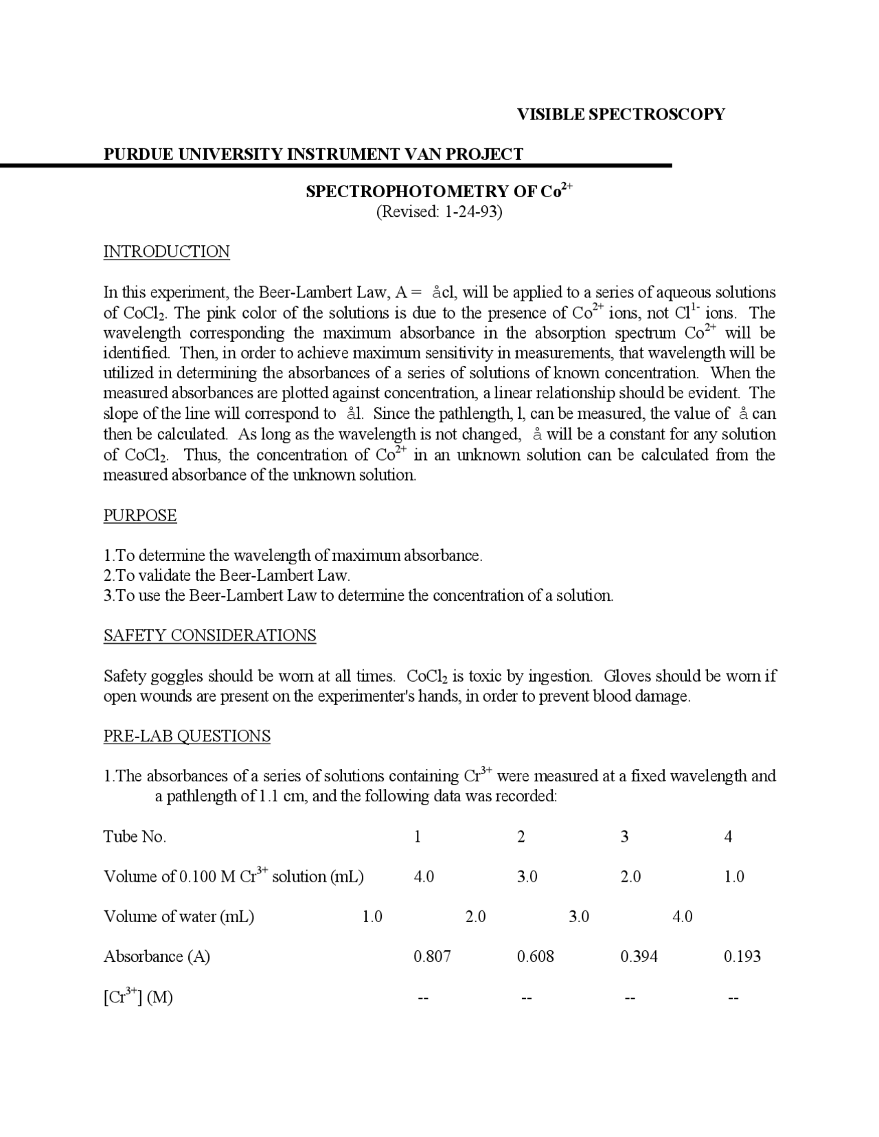 Visible Spectroscopy Experimental Chemistry Ii Project Chem C1260 Docsity 