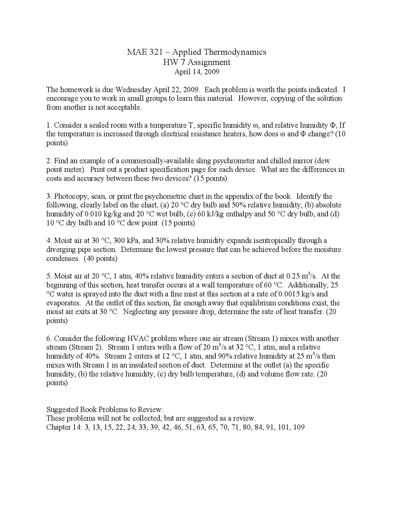 Solved Questions For Assignment 7 Applied Thermodynamics Mae 321