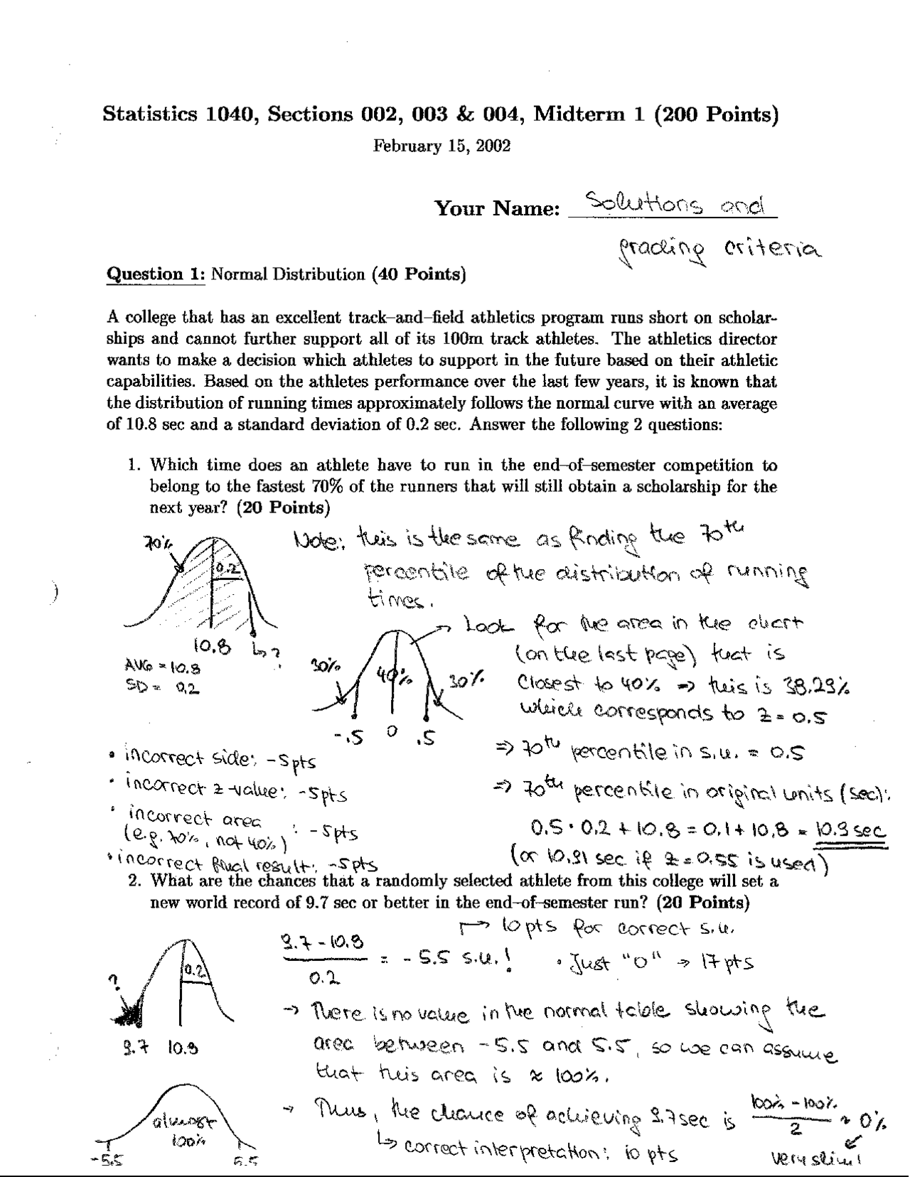 Midterm Exam 1 With Solution Introduction To Statistics Stat 1040