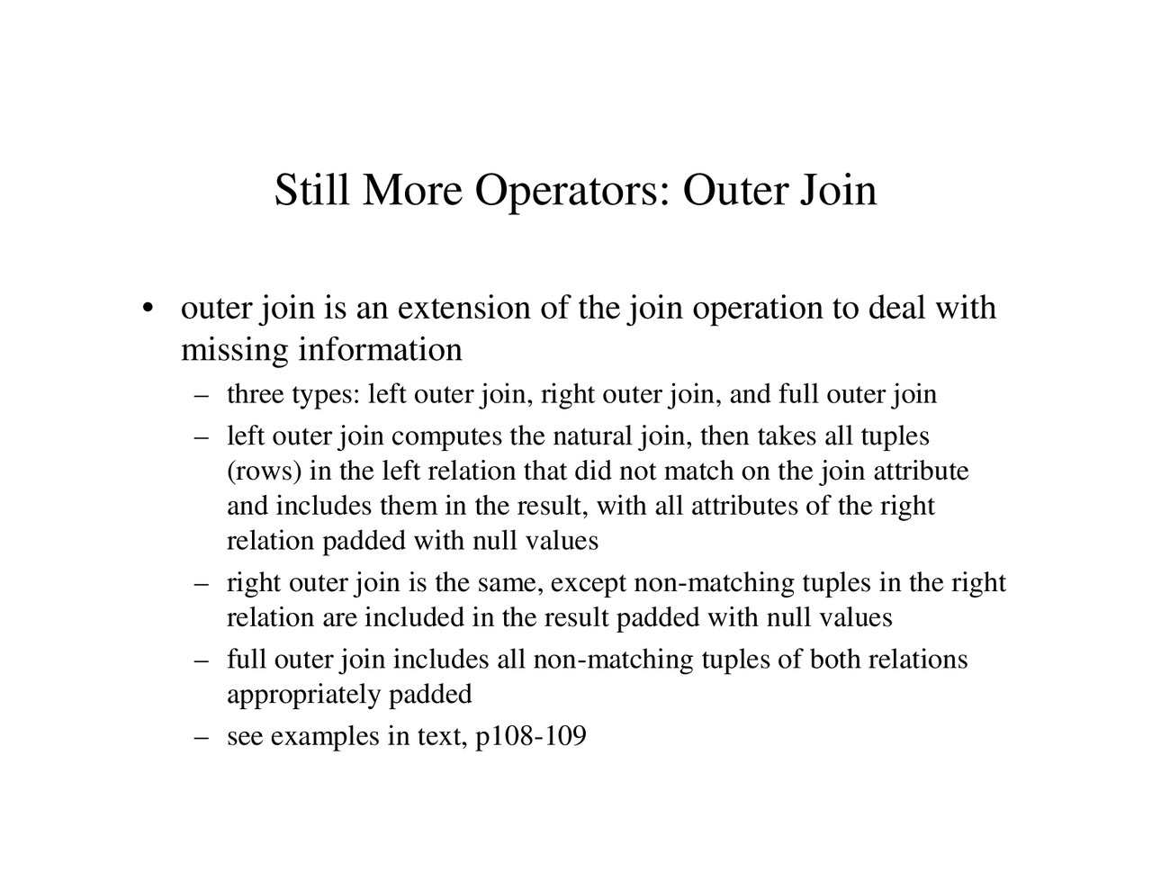 Still More Operators Outer Join Database Design Cmsc 424 Docsity