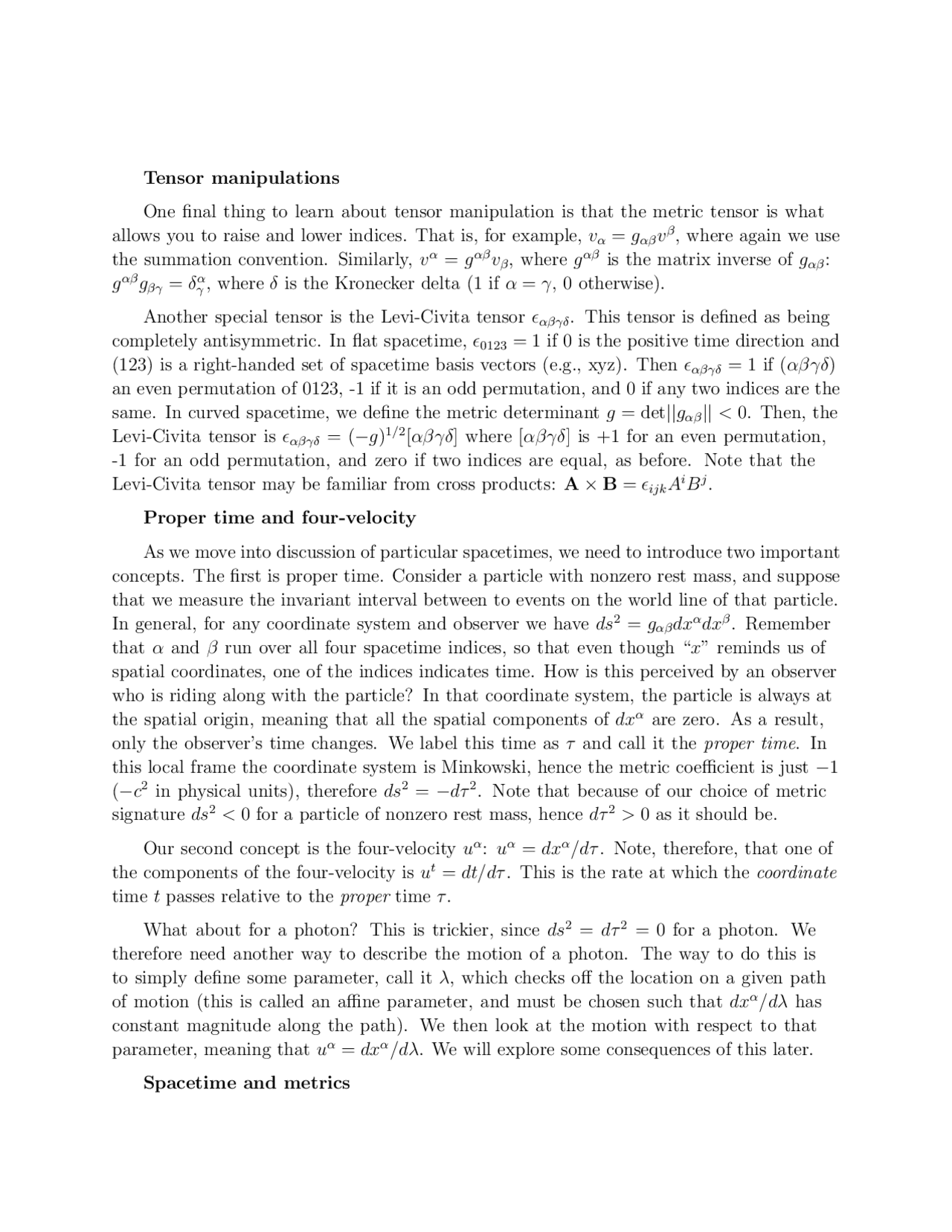 Notes On Tensor Manipulations High Energy Astrophysics Astr 680
