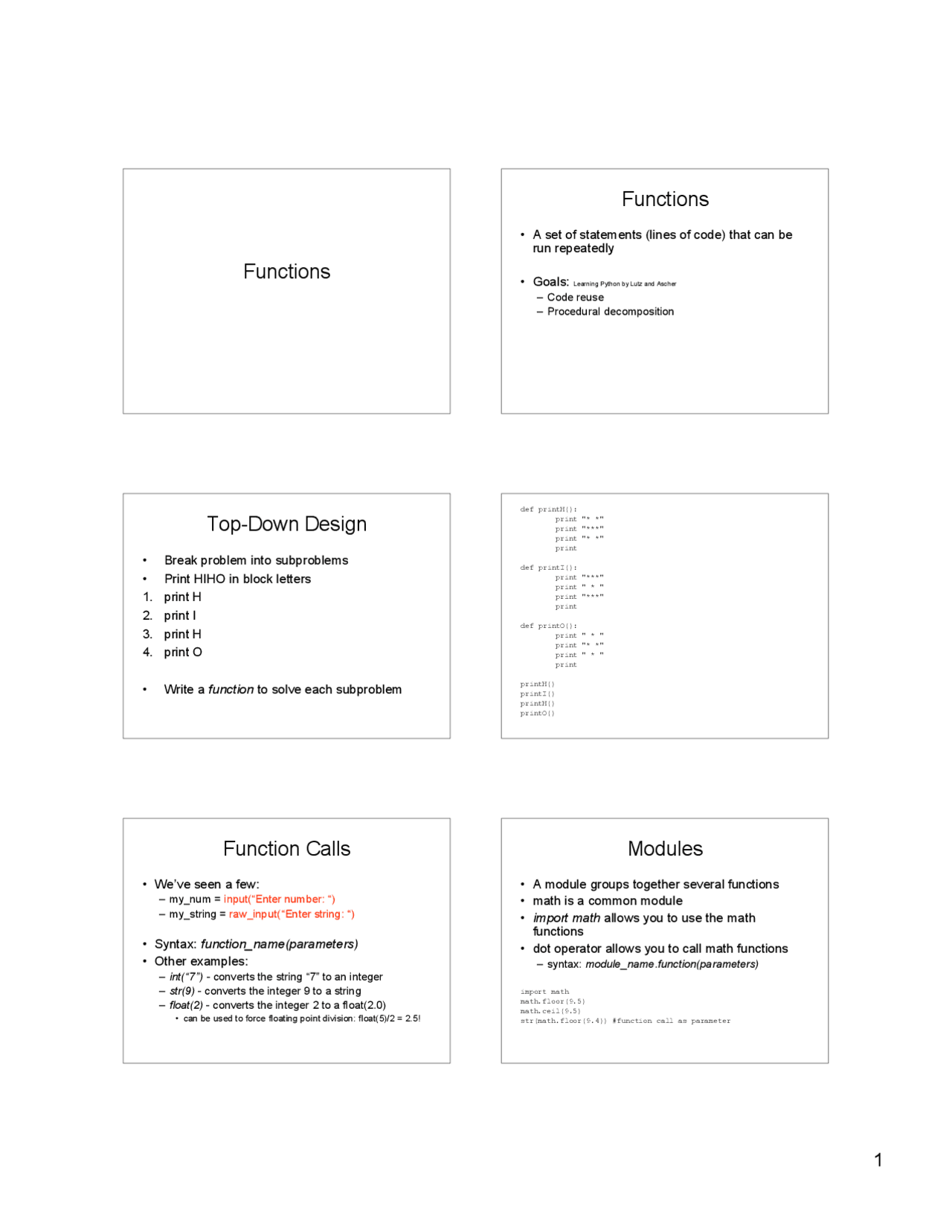 Functions Introduction To Computer Science I Lecture Slides Cs 110 Docsity