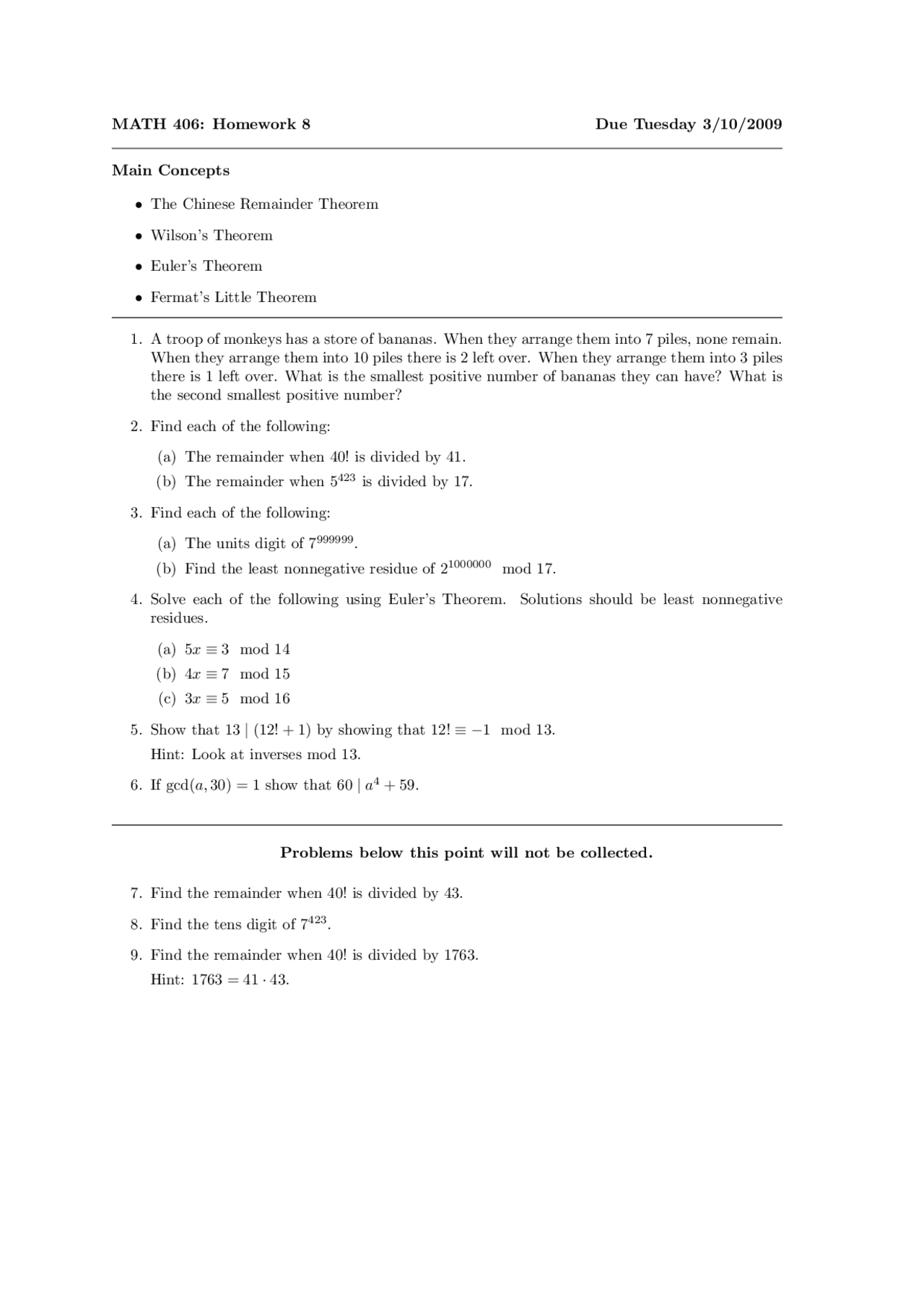 The Chinese Remainder Theorem Wilsons Theorem Eulers Theorem And