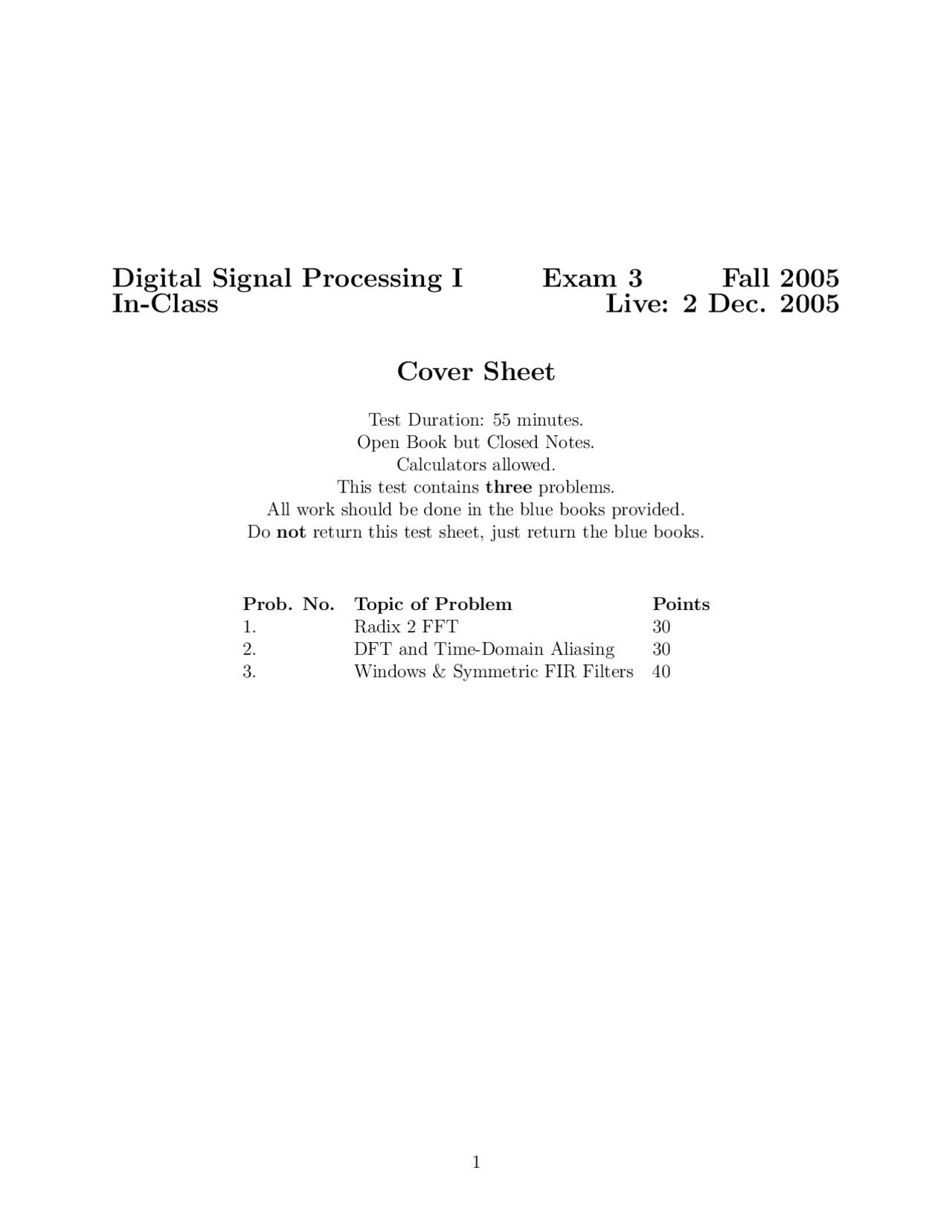 Practice Exam 3 Digital Signal Processing I Ece 53800 Exams Digital Signal Processing