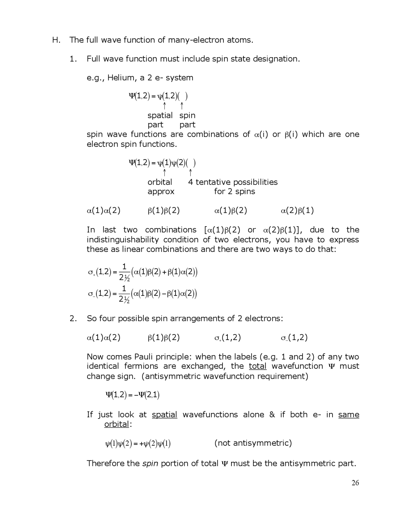 The Full Wave Function Of Many Electron Atoms Notes Chem 3510 Docsity