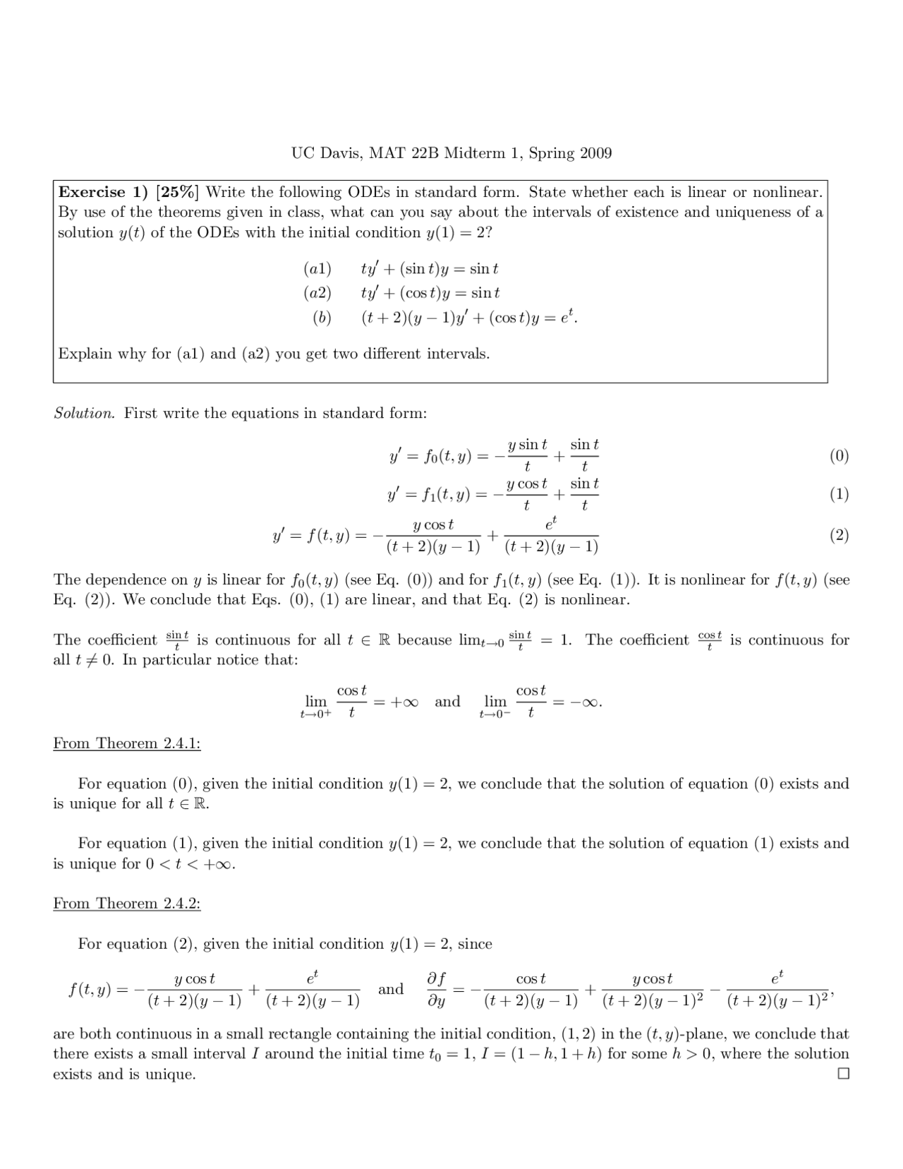 5 Exercises On Differential Equations Exam Mat 022b Exams
