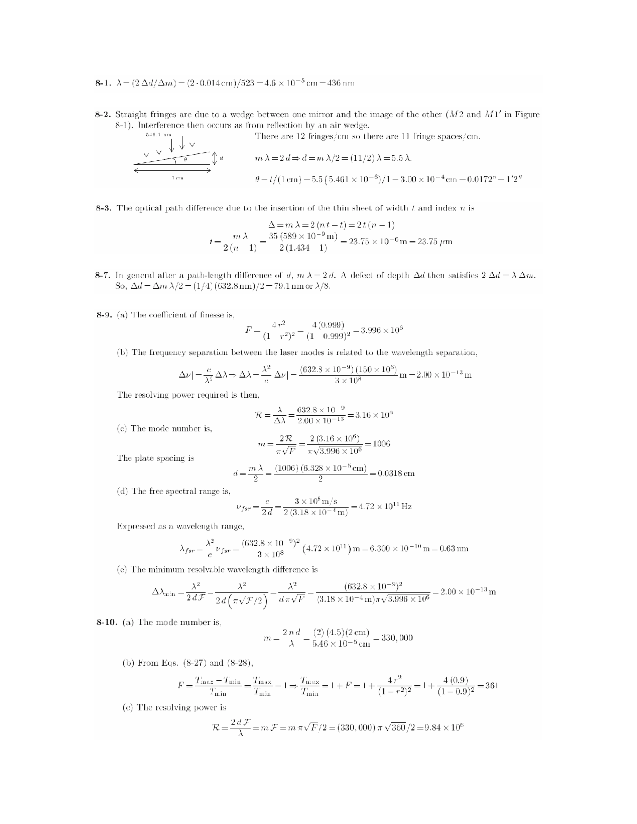 10 Problems On Optics For Assignment 5 Phy 108 Docsity