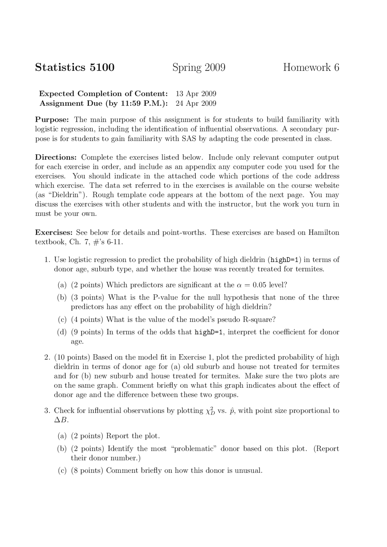 Homework 6 Problems Linear Regression And Time Series Stat 5100
