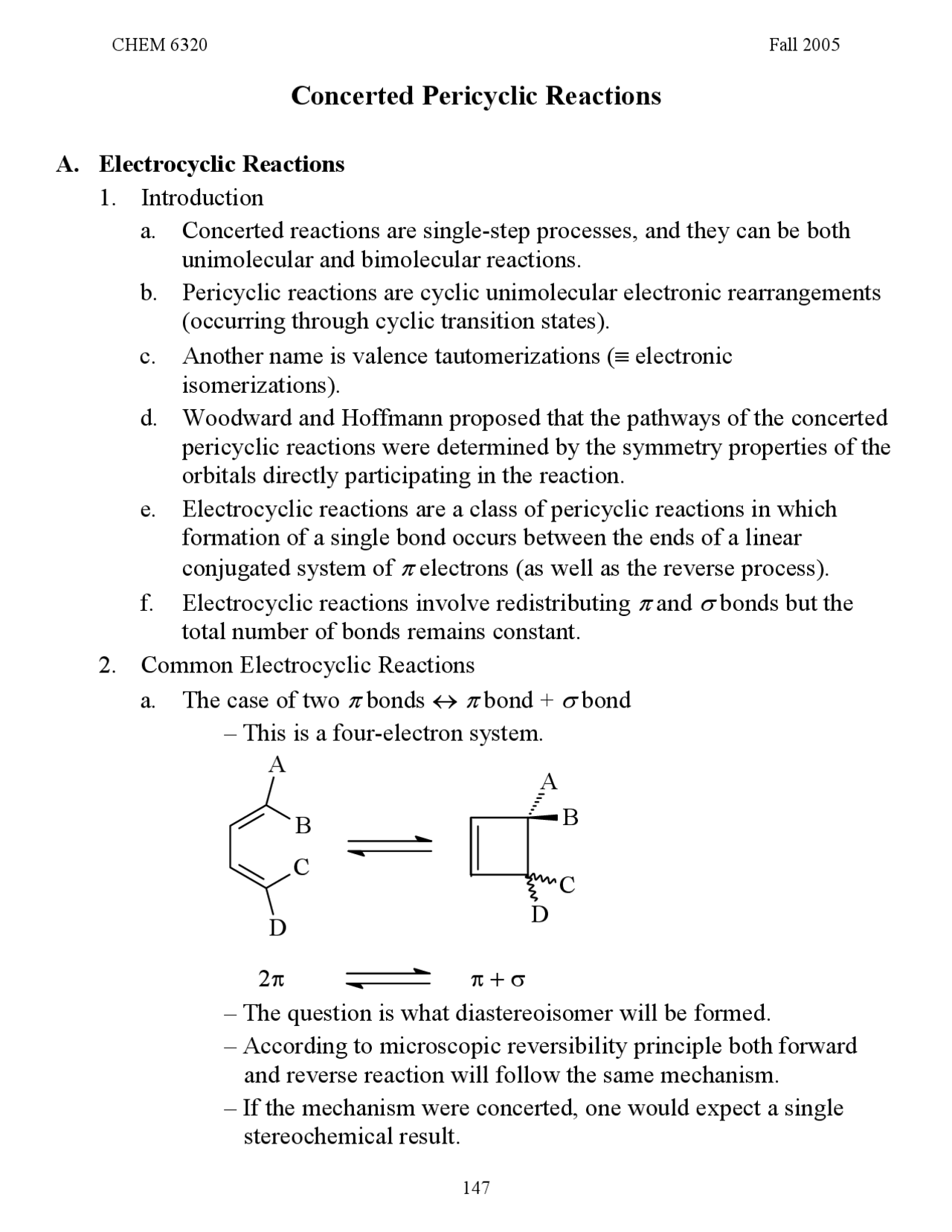 Concerted Pericyclic Reactions - Physical Chemistry | CHEM 6320 - Docsity