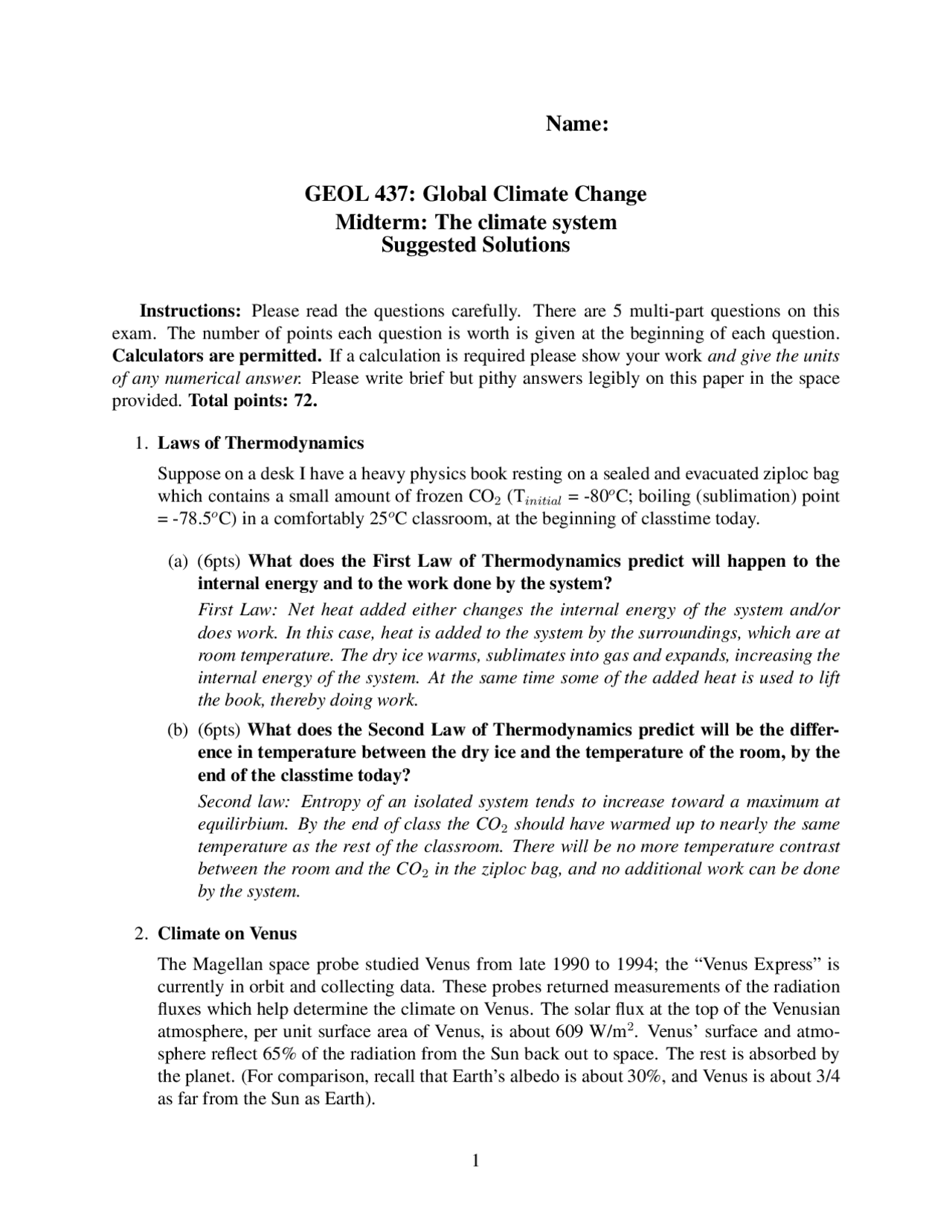 The Climate System - Global Climate Change - Midterm Examination | GEOL ...