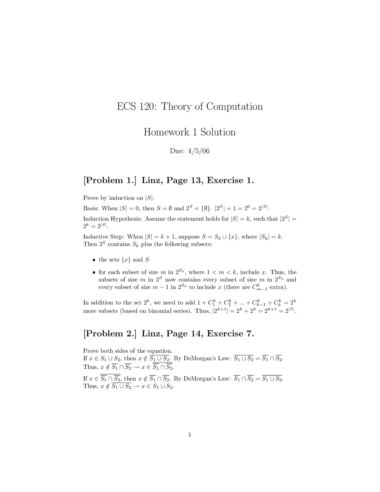 Problems Solved For Introduction To Theory Computation Homework I 7800