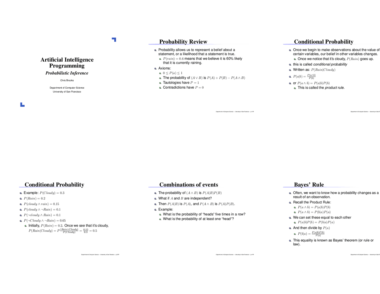 Probabilistic Inference: Bayes Rules and Conditional Probability | CS 662 - Docsity