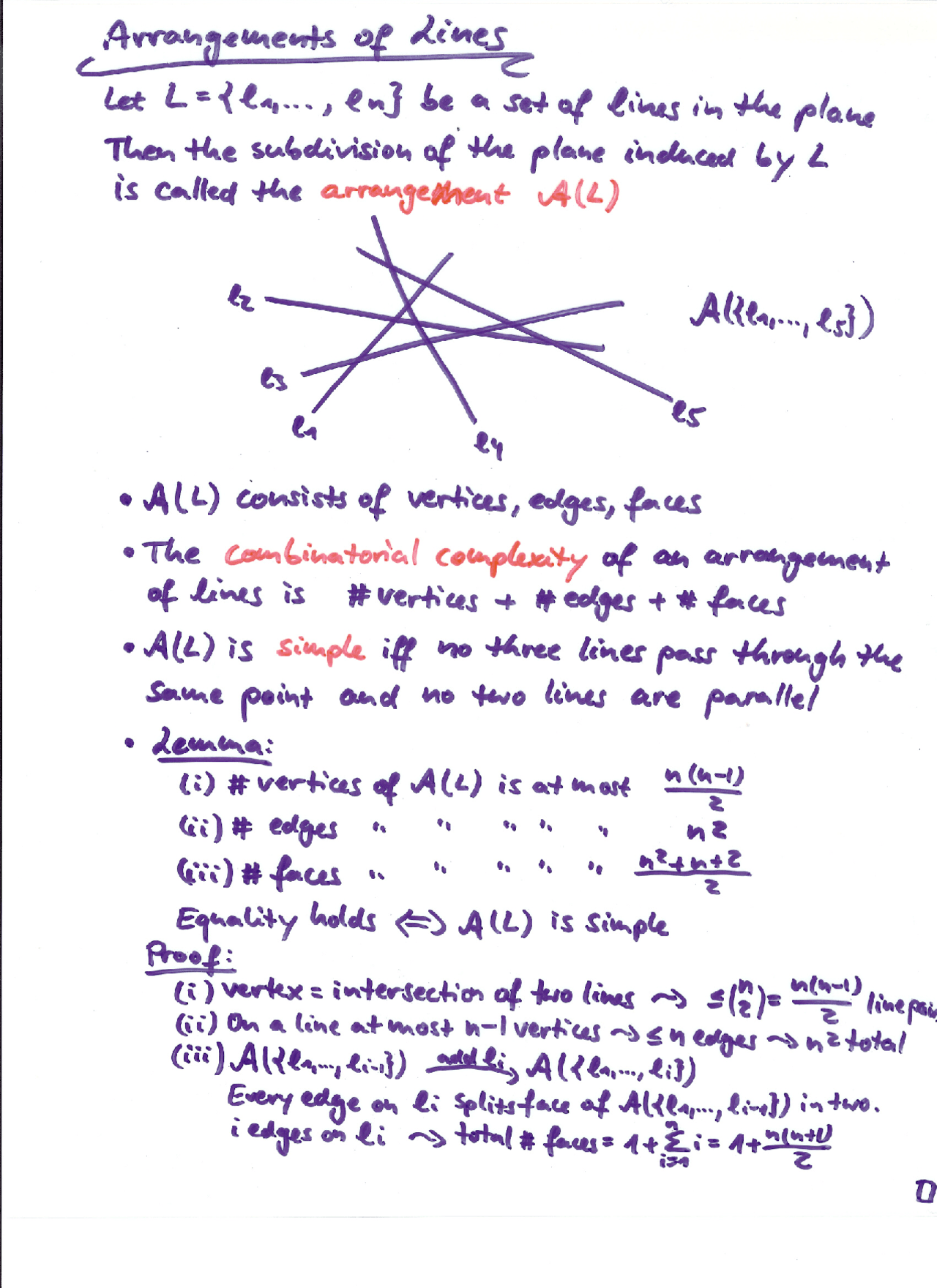 Handwritten Notes On Arrangements Of Lines Cs 6463 Docsity