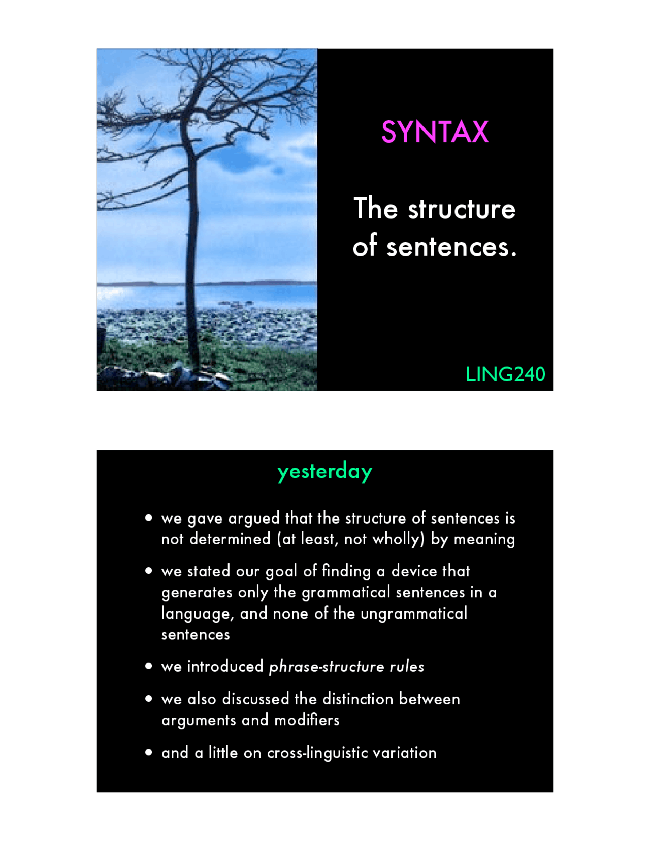 Syntax The Structure Of Sentences Lecture Slides Ling 240 Docsity