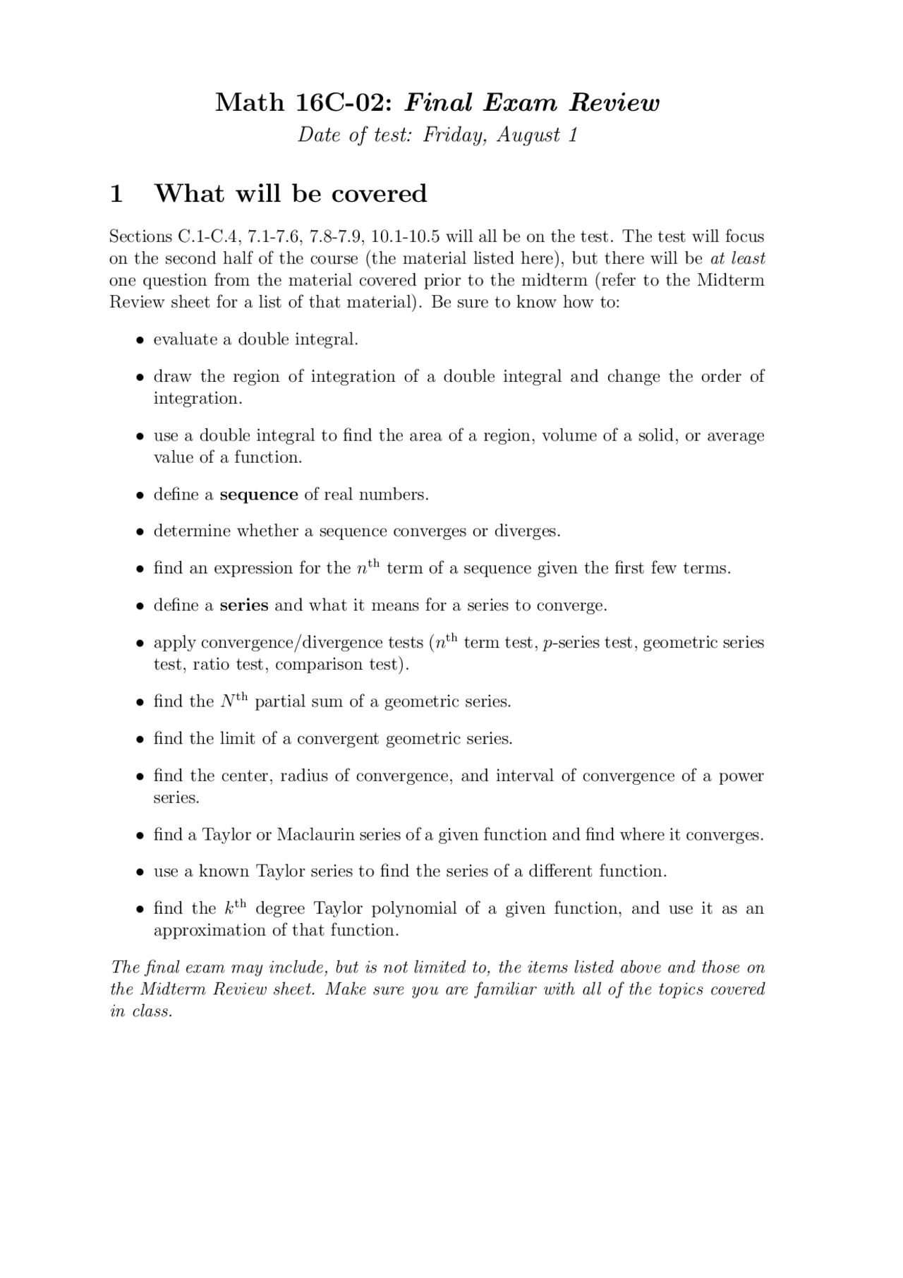 Final Exam Review For Calculus Mat 016c Docsity