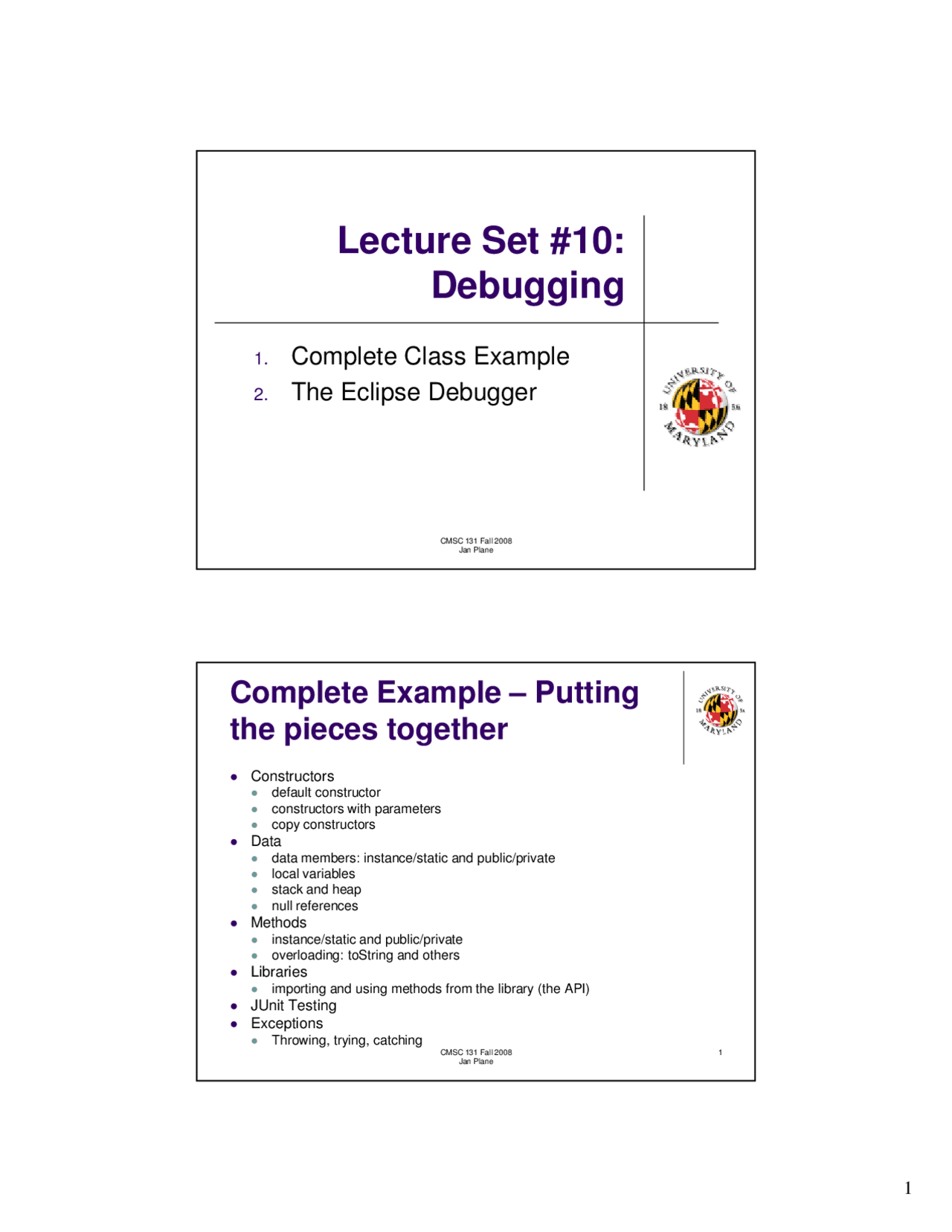 Debugging In Object Oriented Programming I Cmsc 131 Docsity 2399