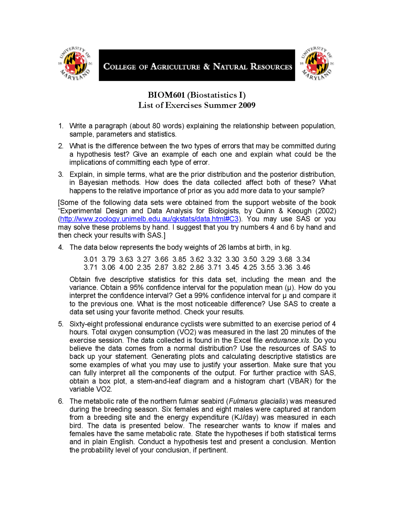 Exam 14 Solved Questions Biostatistics I Biom 601 Docsity
