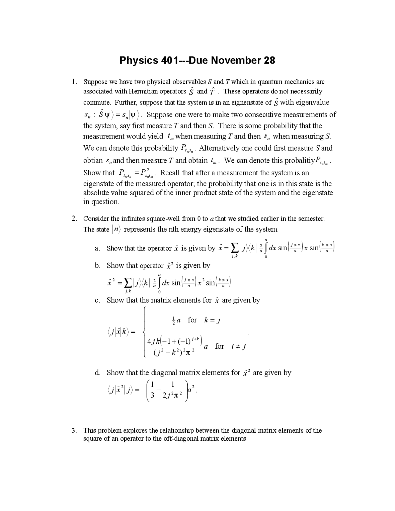 Assignment 11 Solutions Quantum Physics I Phys 401 Docsity