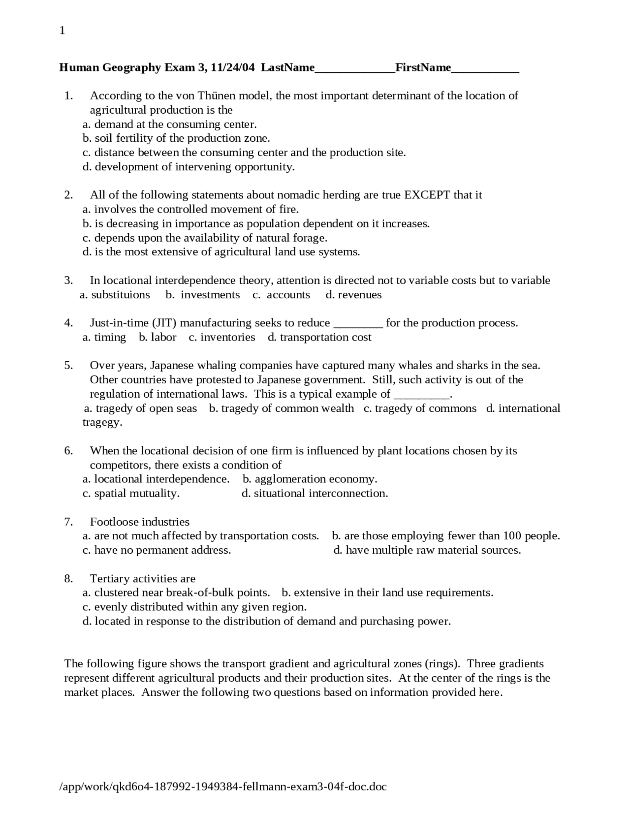 Exam 3 Introduction To Human Geography Geog 1120 Docsity