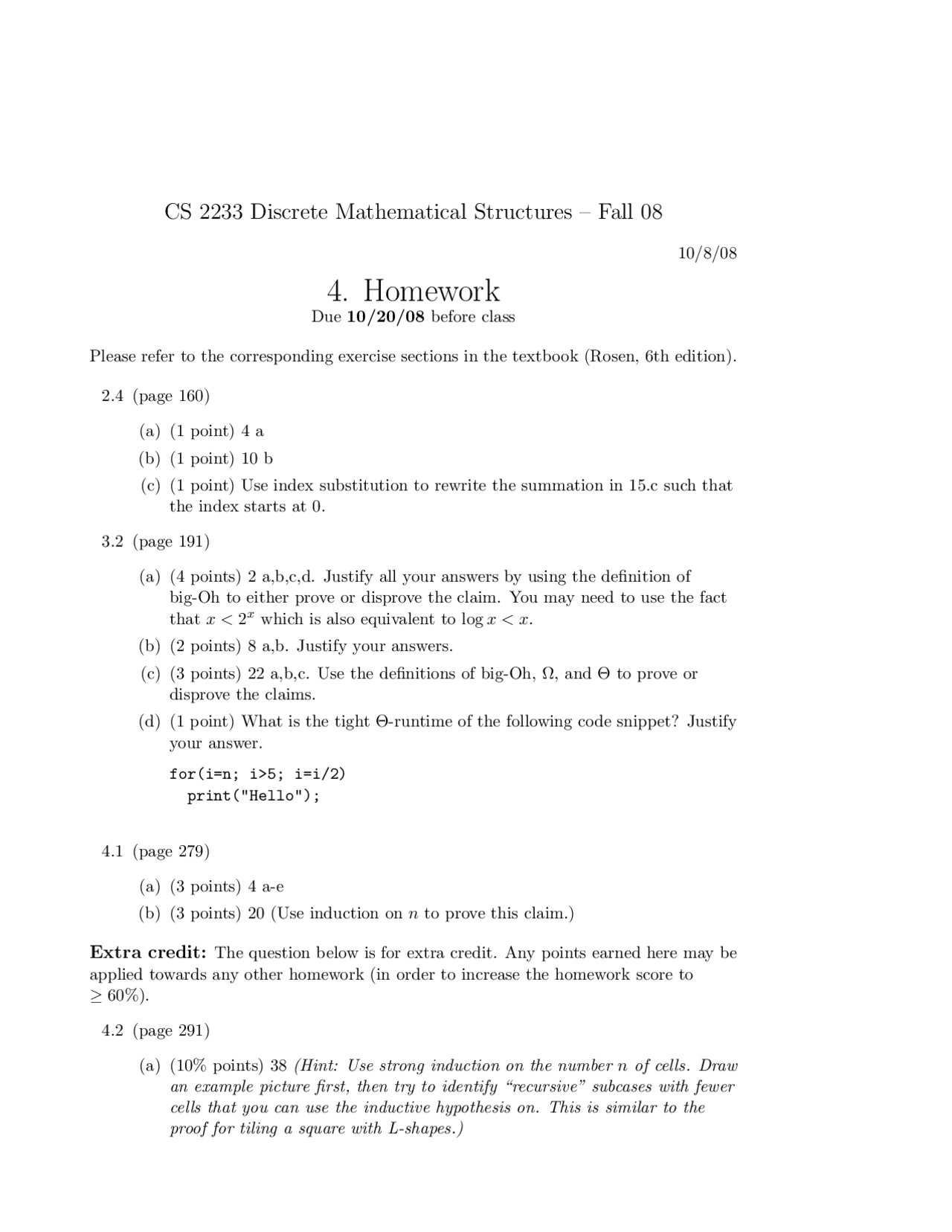 Assignment 4 Practice Questions Discrete Math Structures Cs 2233