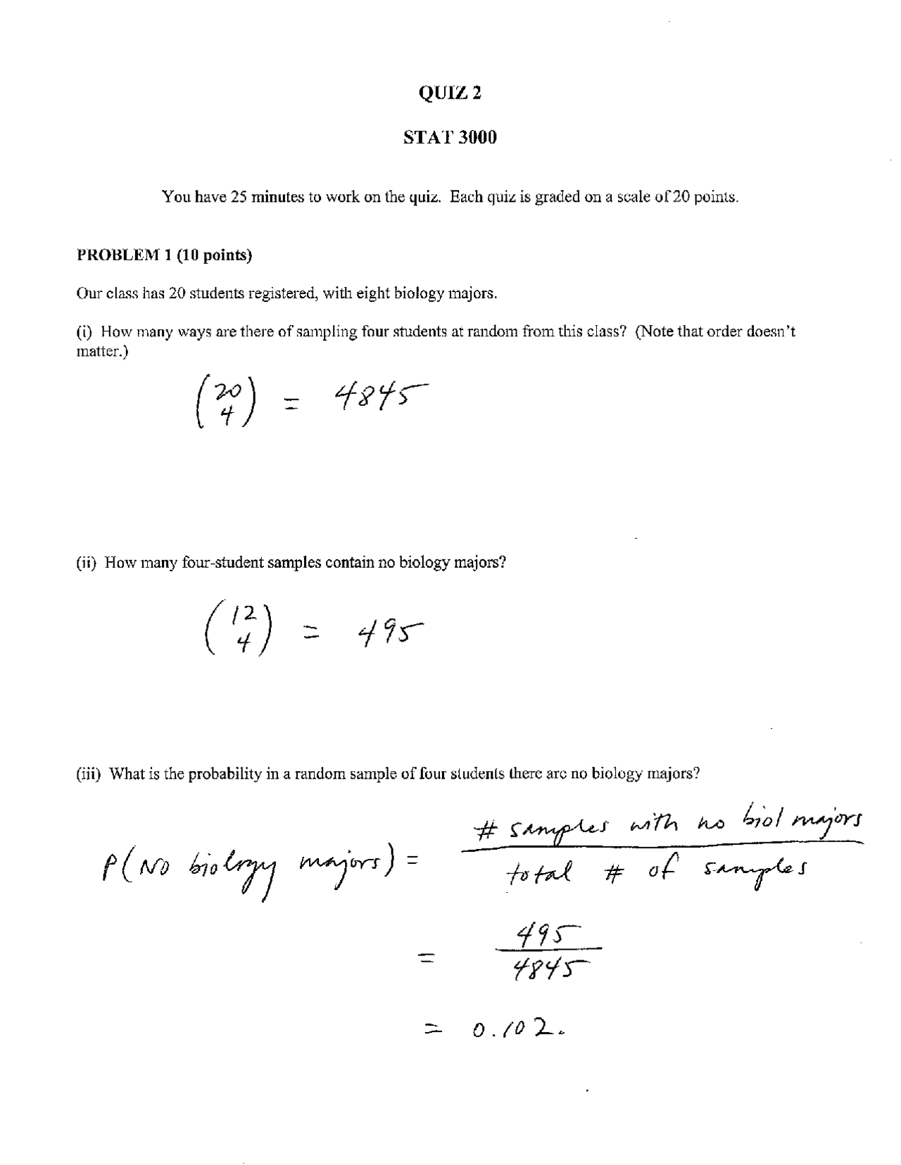 2 Solved Problems On Statistics For Scientists Quiz 2 Stat 3000