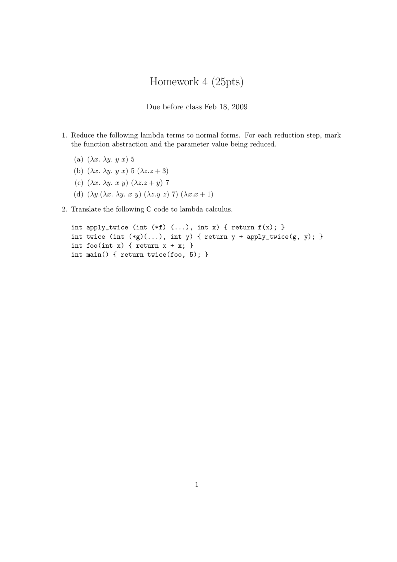 Questions On Programming Languages Assignment 4 Cs 3723 Docsity